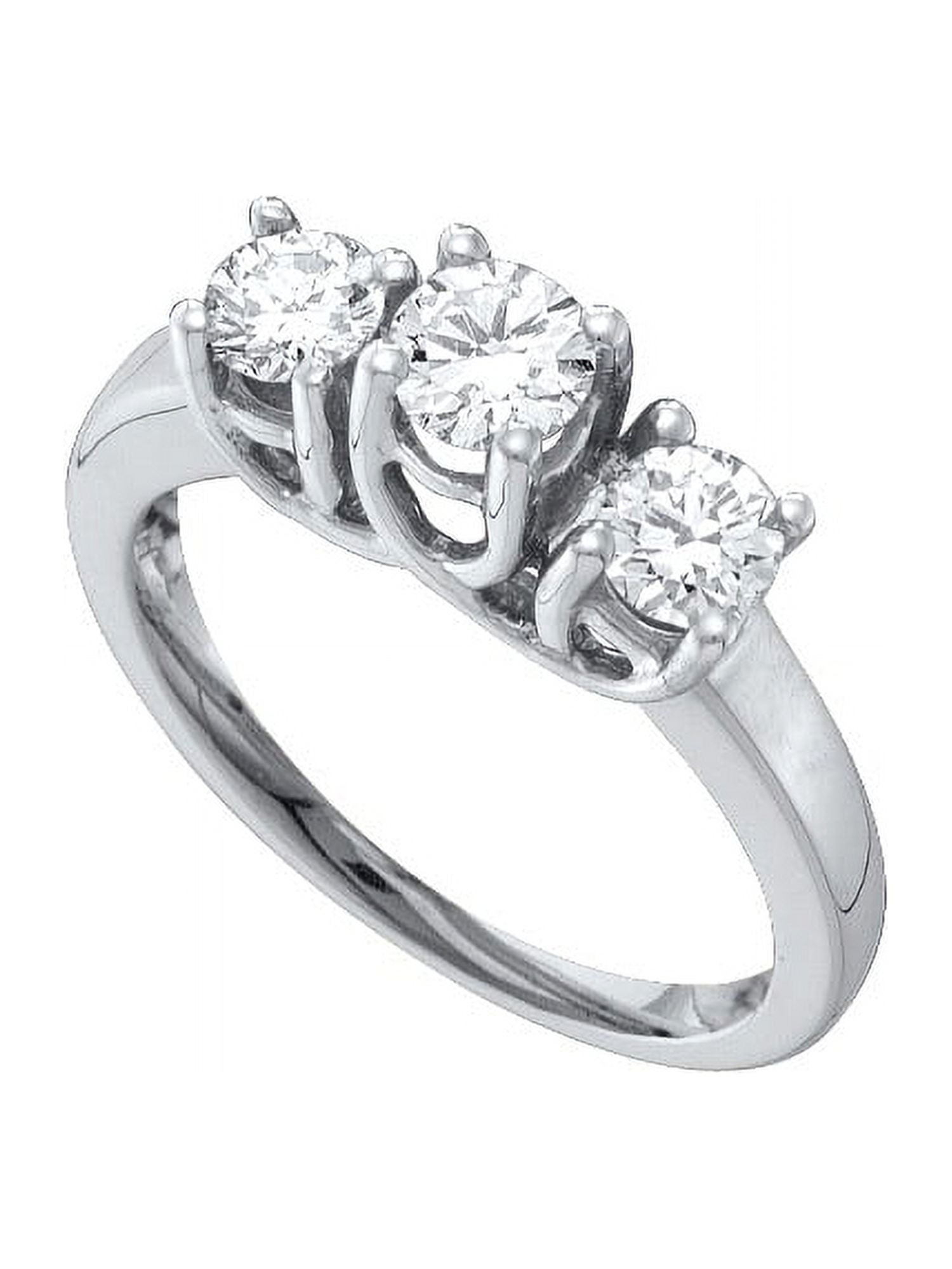 14kt White Gold Womens Round Diamond 3 Stone Bridal Wedding Engagement