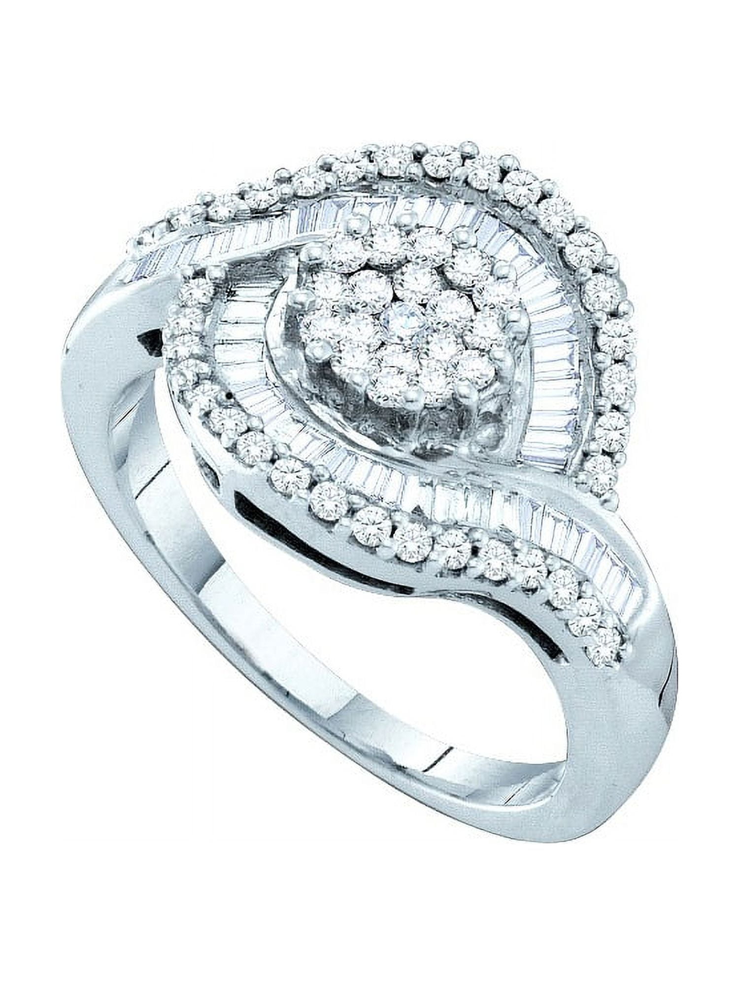 14kt White Gold Womens Round Diamond Flower Cluster Baguette Concentric