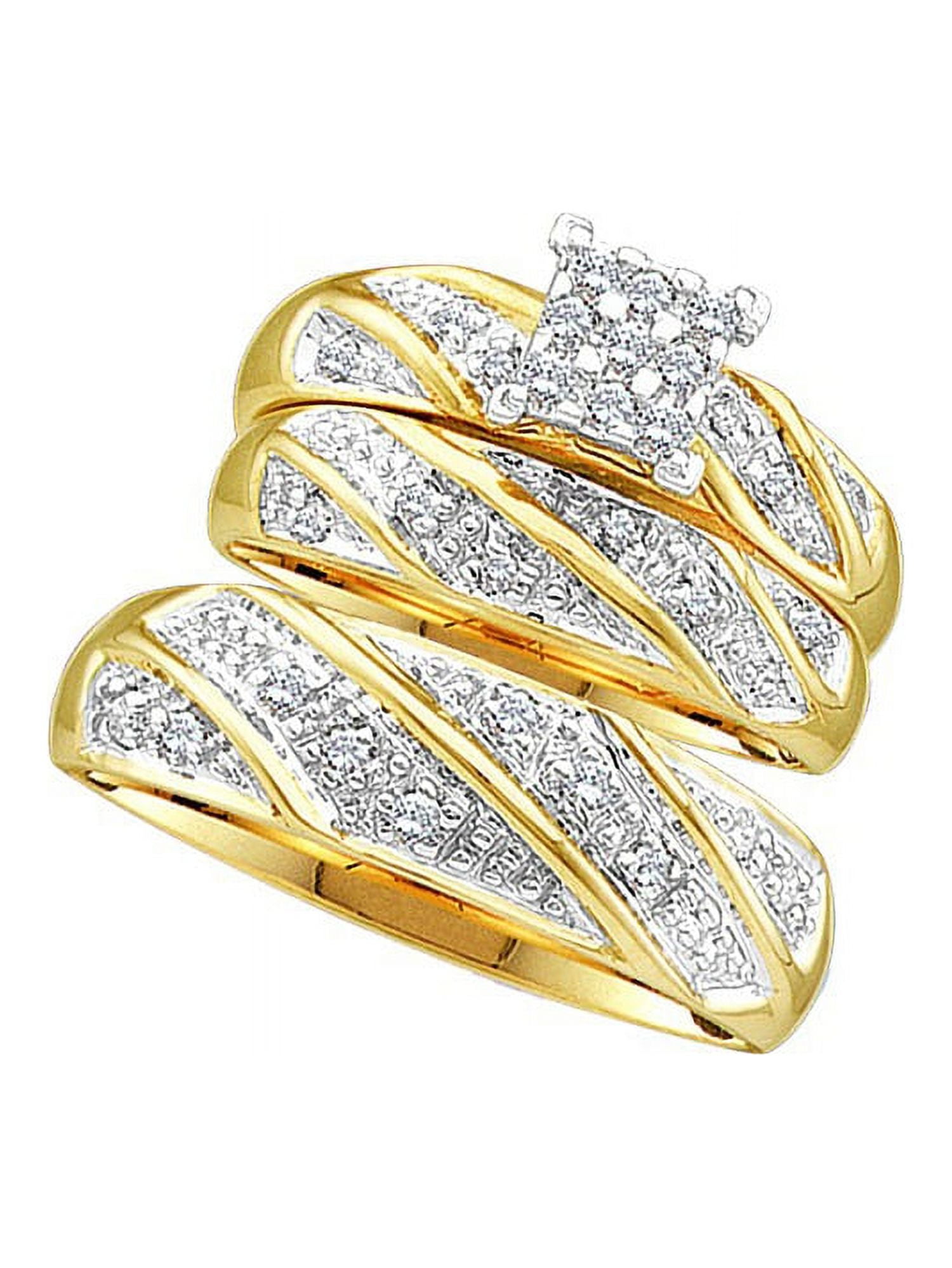 14kt Yellow Gold His & Hers Round Diamond Cluster Matching Bridal ...