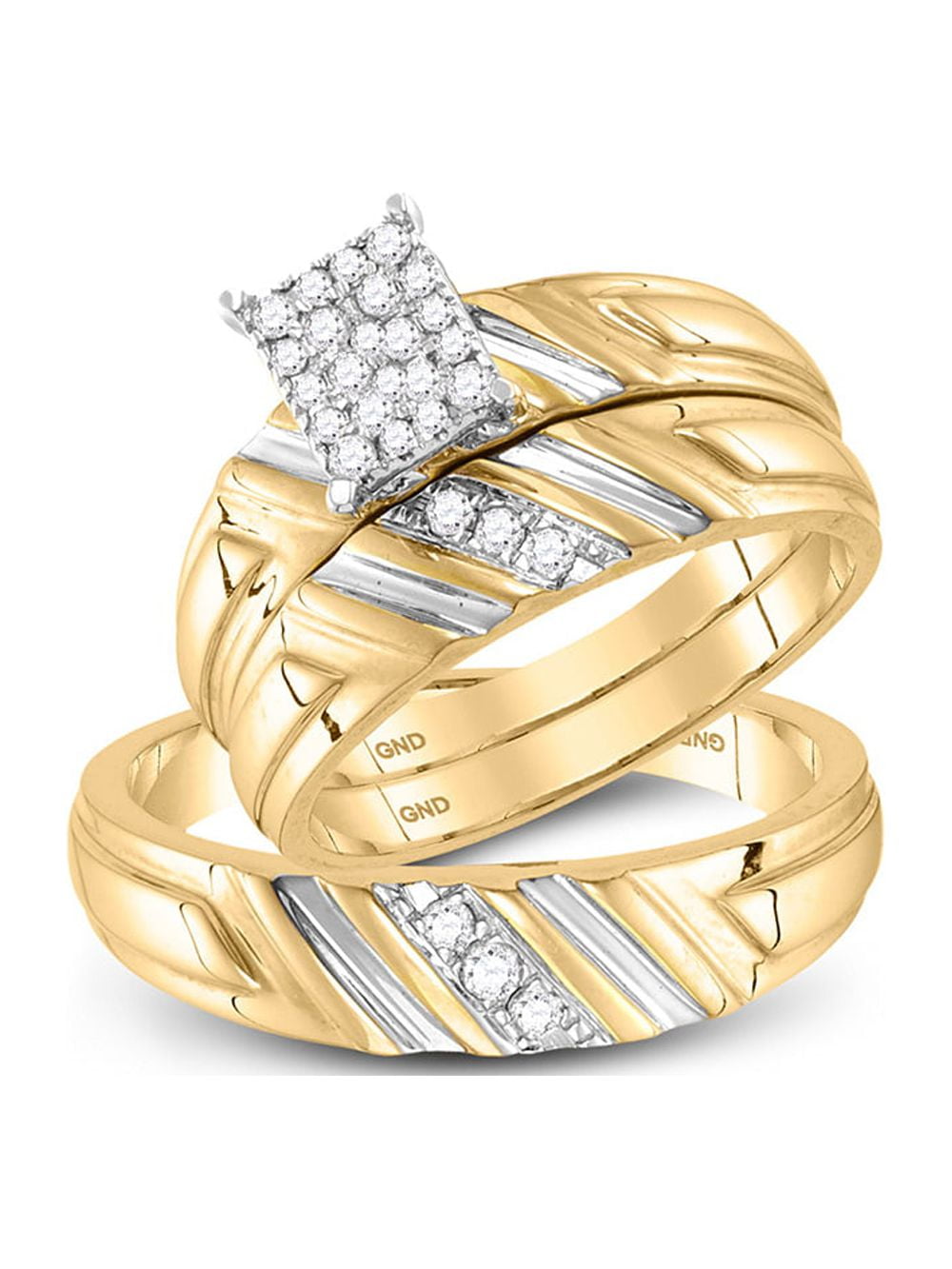 14kt Yellow Gold His Hers Round Diamond Cluster Matching Wedding Set 1/ ...