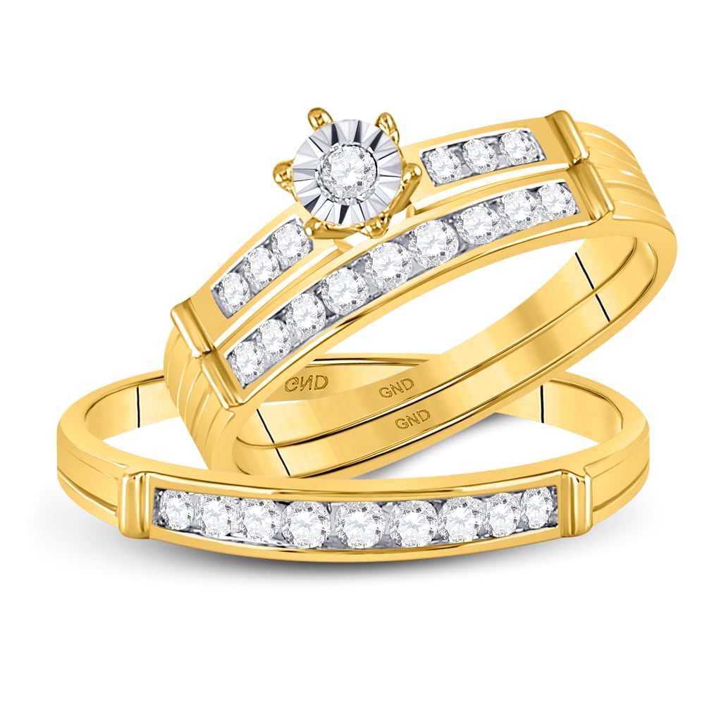 14kt Yellow Gold His & Hers Round Diamond Solitaire Matching Bridal ...