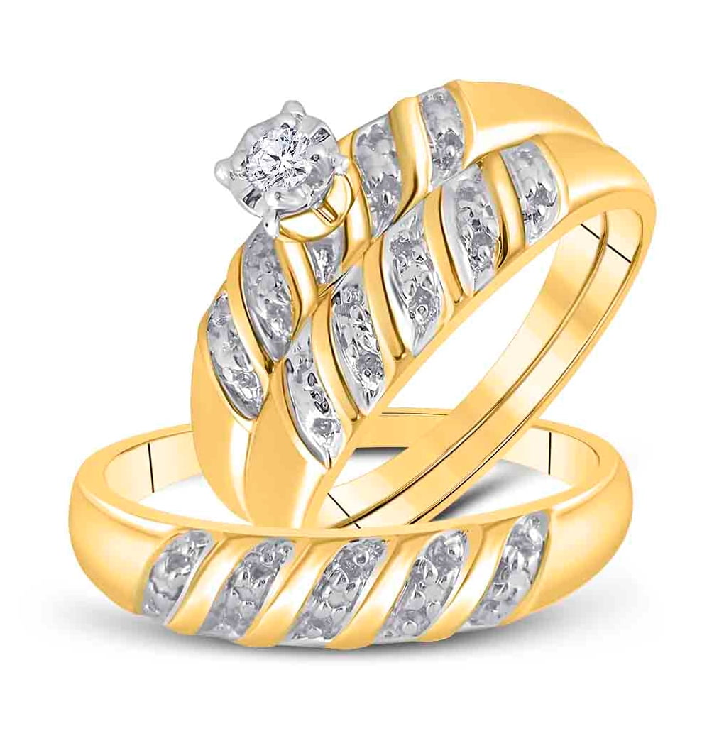 14kt Yellow Gold His Hers Round Diamond Solitaire Matching Bridal ...