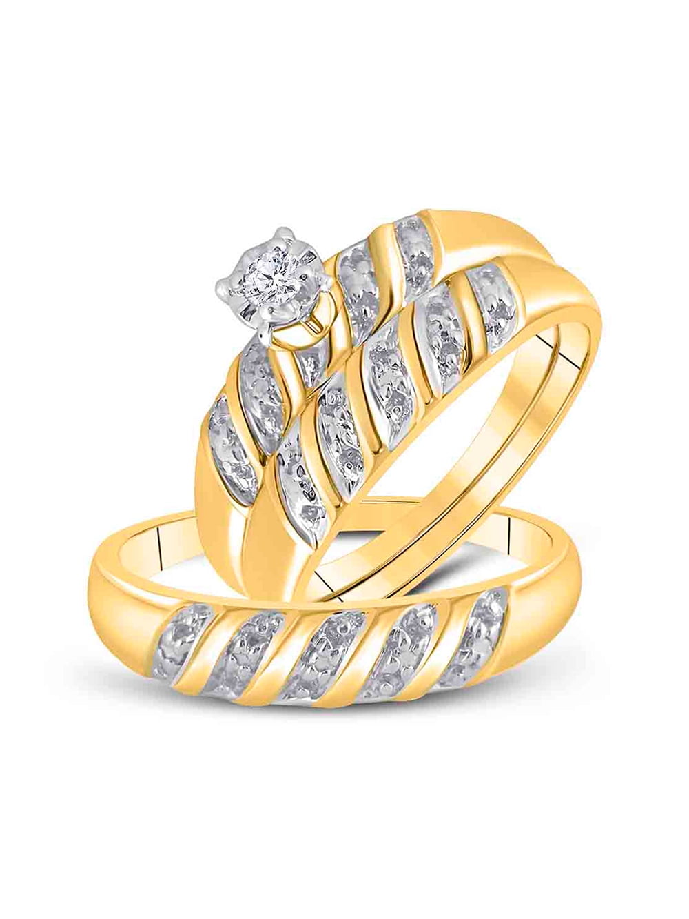14kt Yellow Gold His Hers Round Diamond Solitaire Matching Wedding Set ...