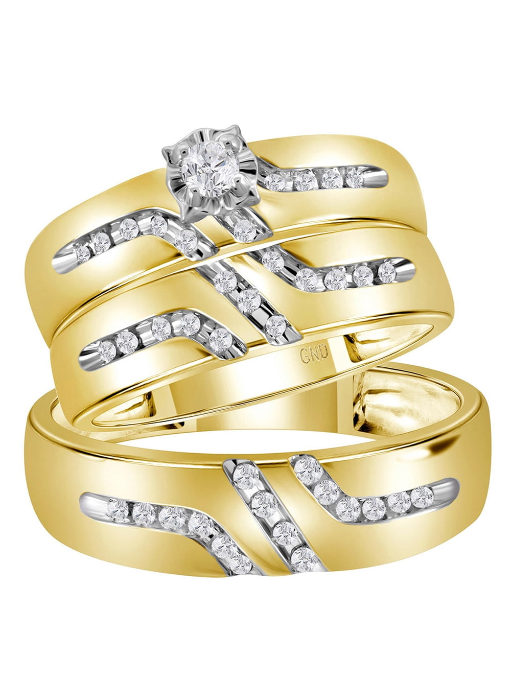 14kt Yellow Gold His Hers Round Diamond Solitaire Matching Wedding Set ...