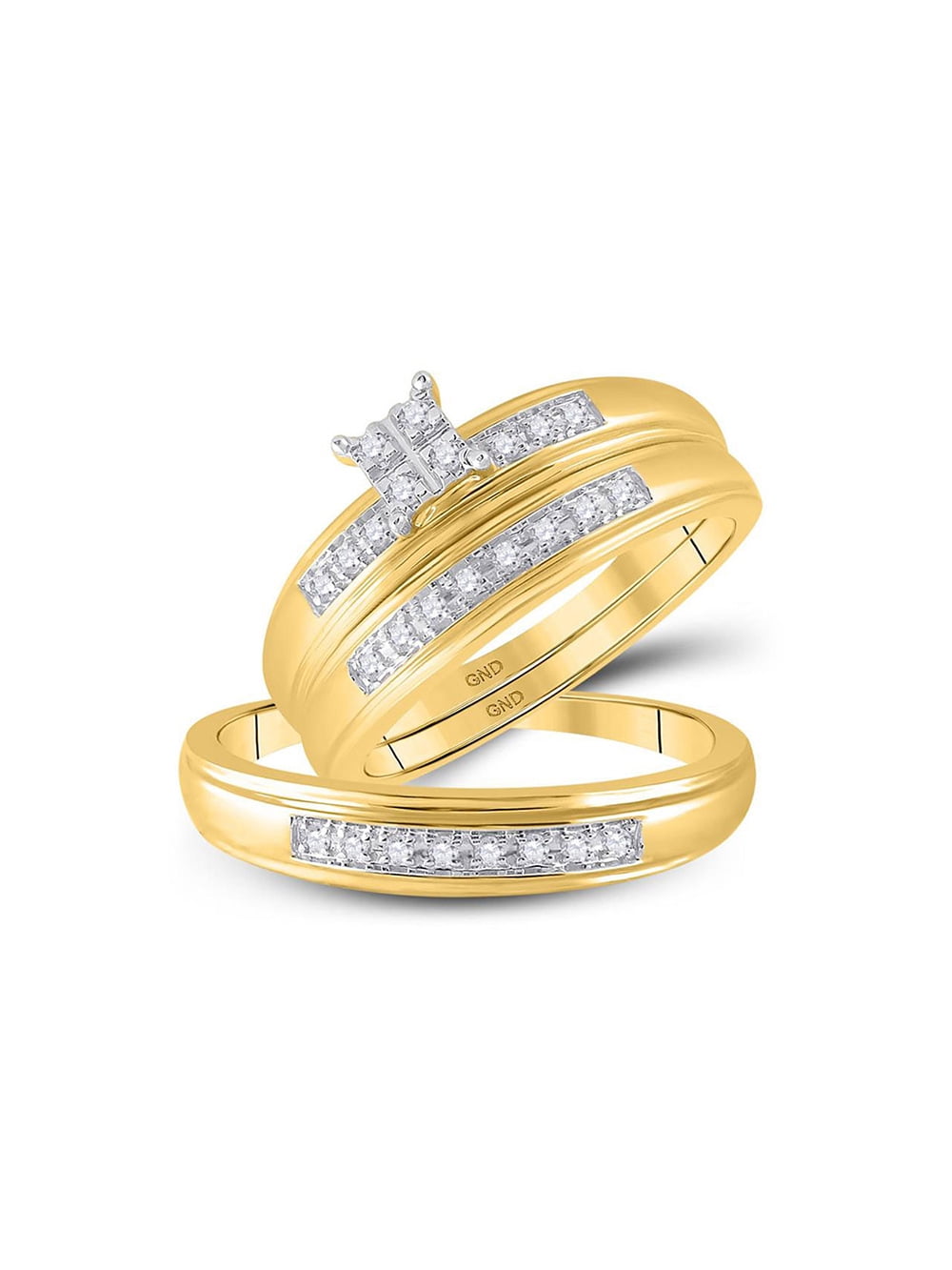 14kt Yellow Gold His Hers Round Diamond Square Matching Wedding Set 1/5 ...