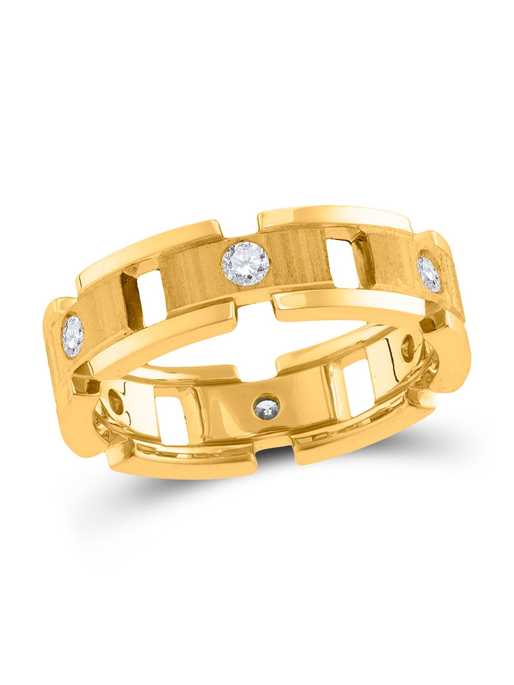 14kt Yellow Gold Mens Round Diamond Link Chain Wedding Band Ring 1/2 ...