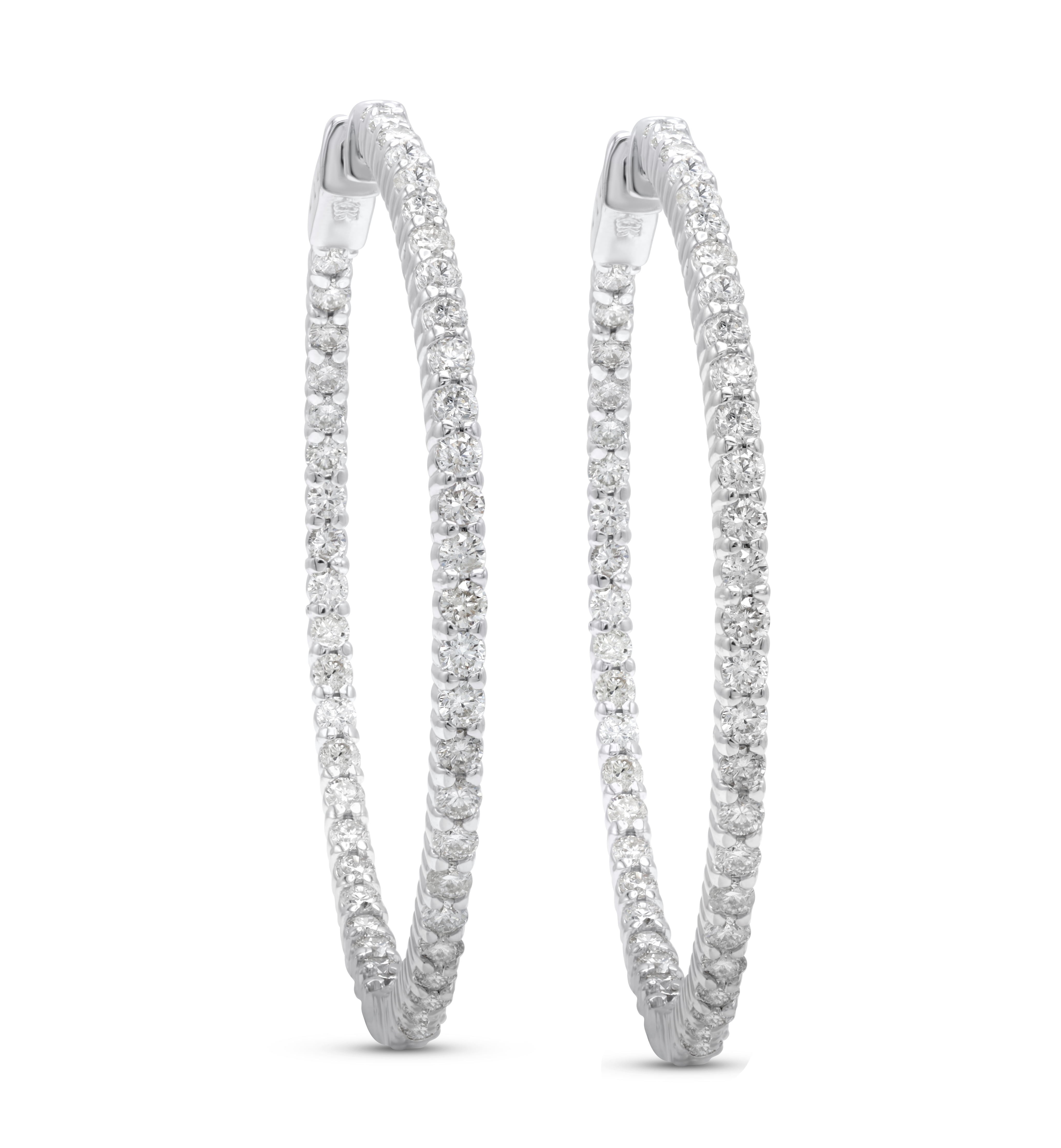 14kt white gold diamond hoops containing 3.70 cts tw of round diamonds ...