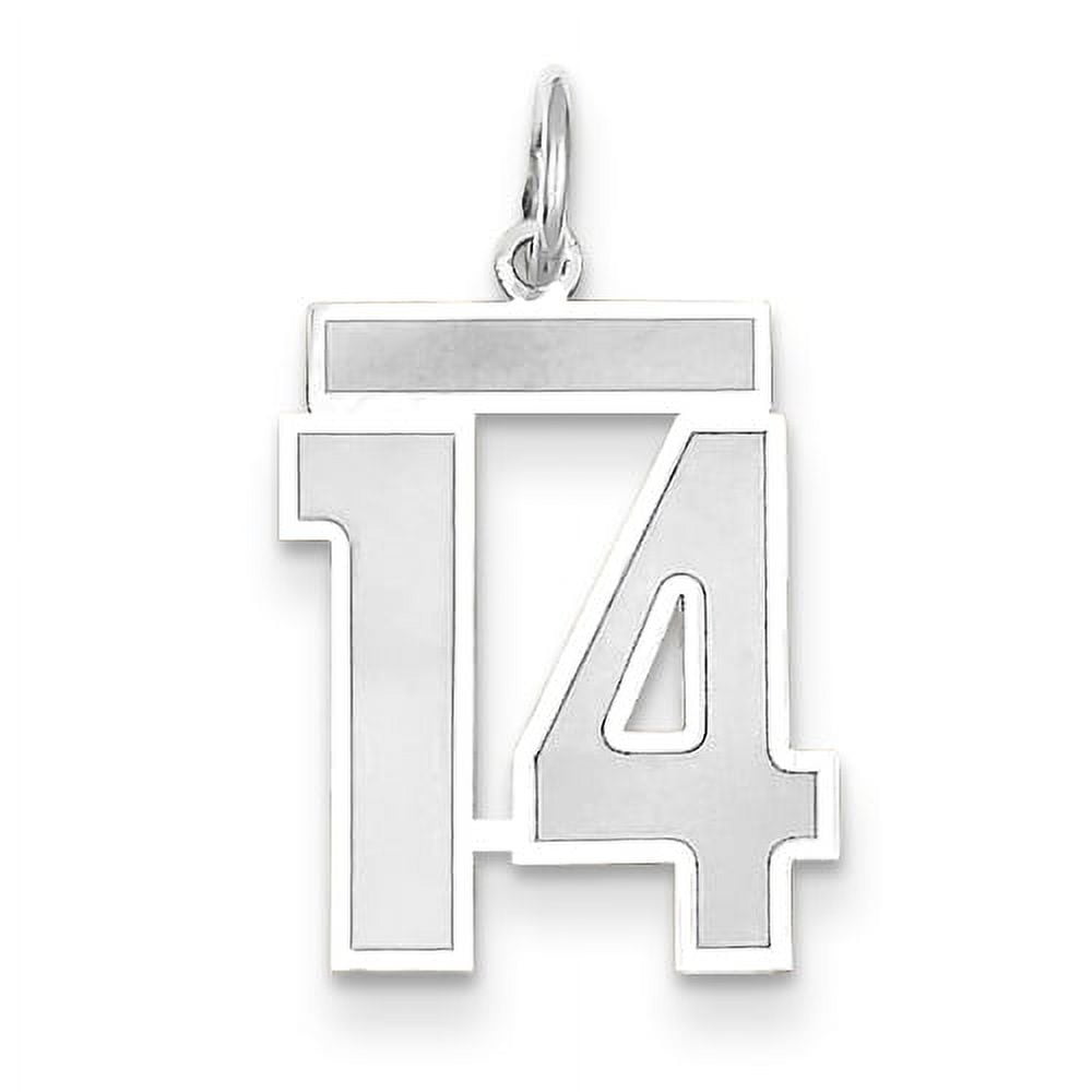 14k White Gold Satin Brush Finish Medium Size Number 14 Charm Pendant ...
