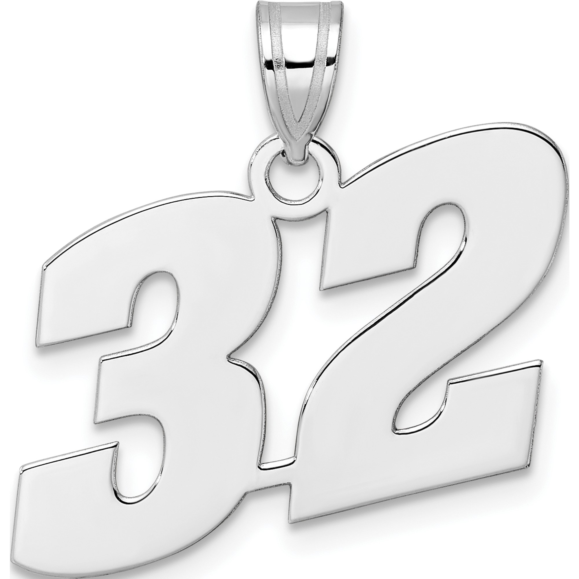 14kw Polished Block Number 32 Pendant White Gold Material Radiant ...