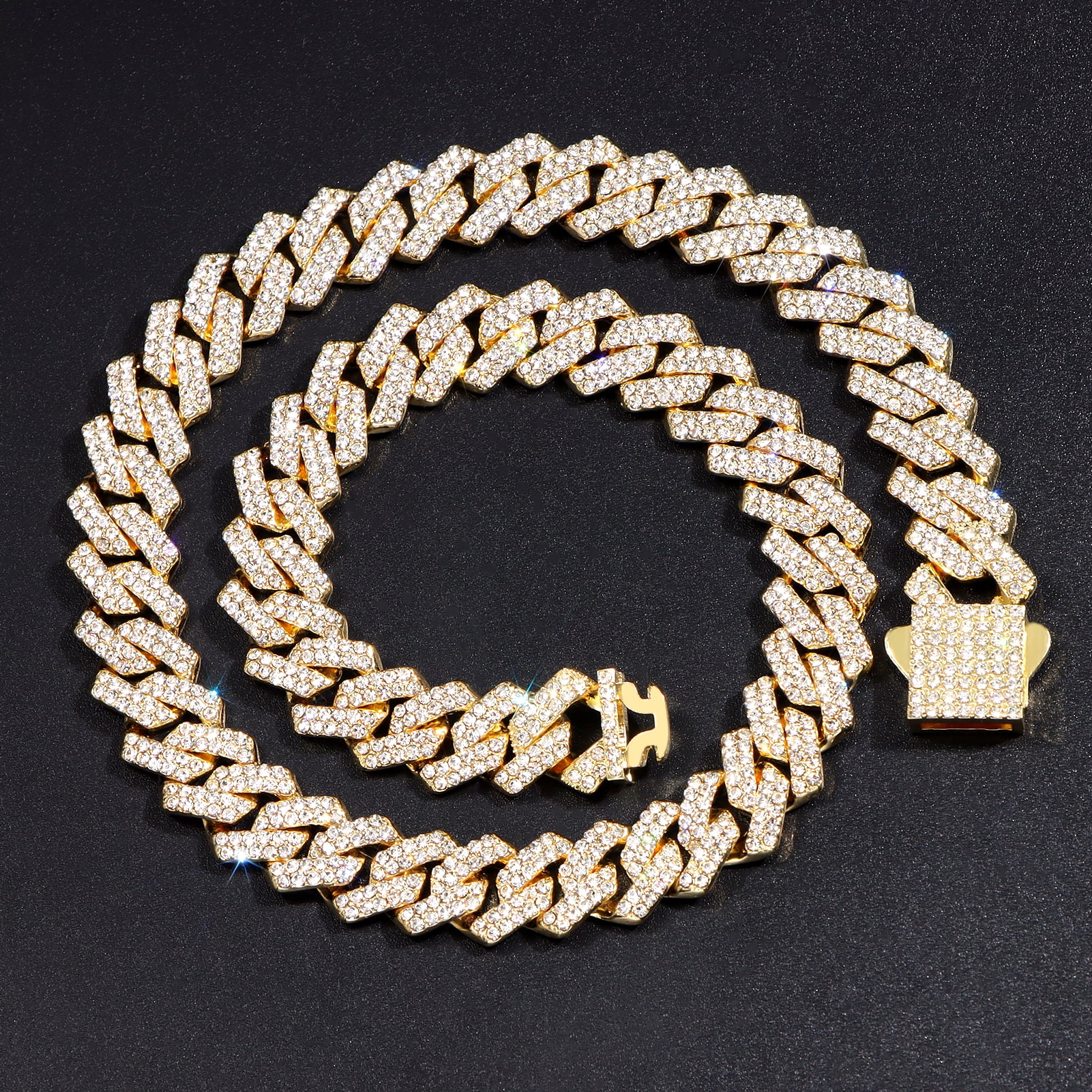 14mm Iced Out Prong Cuban Link Chain Necklace for Men Women 2 Row ...