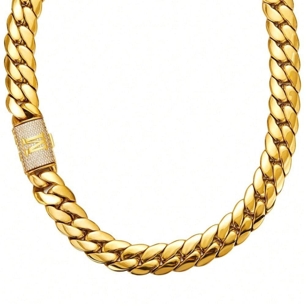 14mm Stainless Steel Miami Cuban Chain A-Z Letter Necklace for Unisex ...