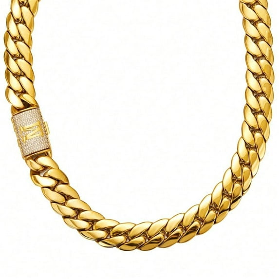 14mm Stainless Steel Miami Cuban Chain A-Z Letter Necklace for Unisex ...