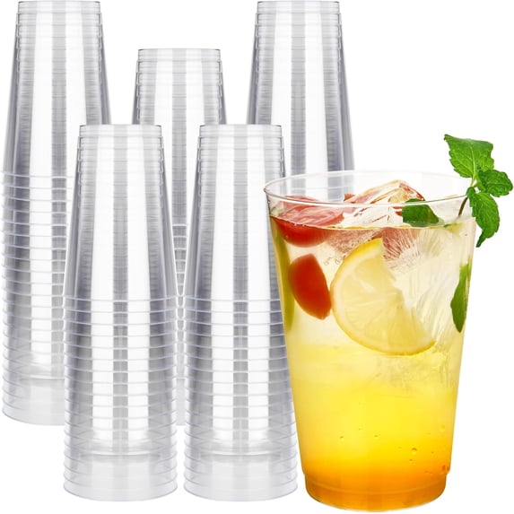 14oz Clear Plastic Disposable Cups, 100 Pack Heavy Duty Party Cups ...
