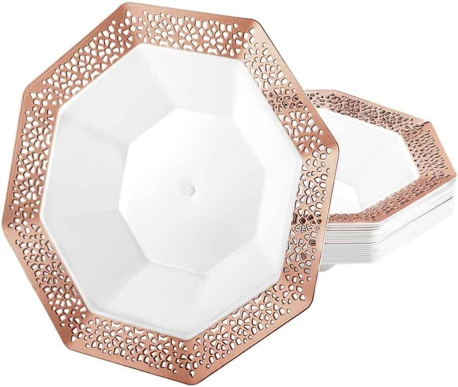 14oz Rose Gold Plastic Bowl Octagon Design - Elegant Disposable Serving ...