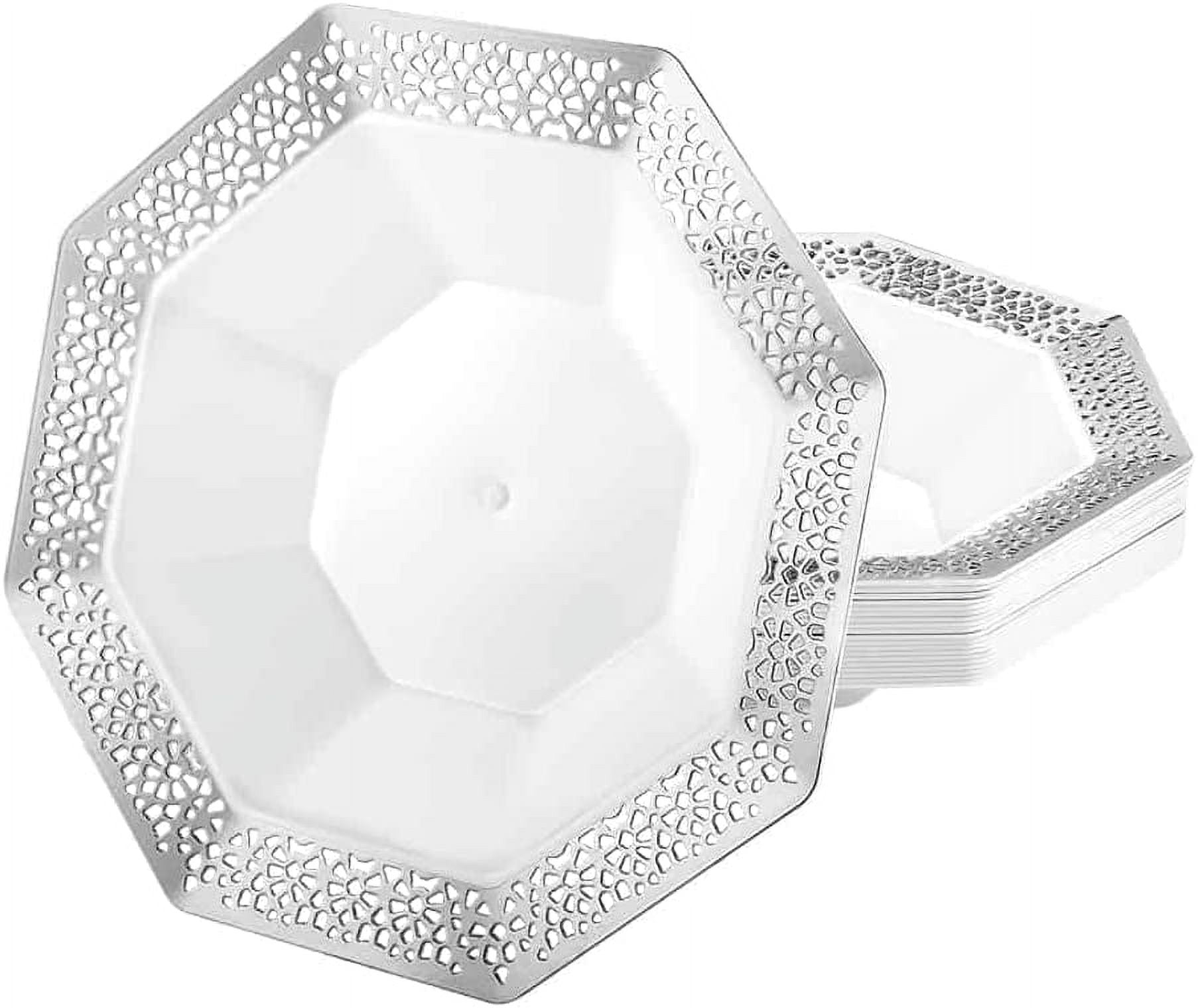 14oz Silver Plastic Bowl Octagon Design - Elegant Disposable Serving ...