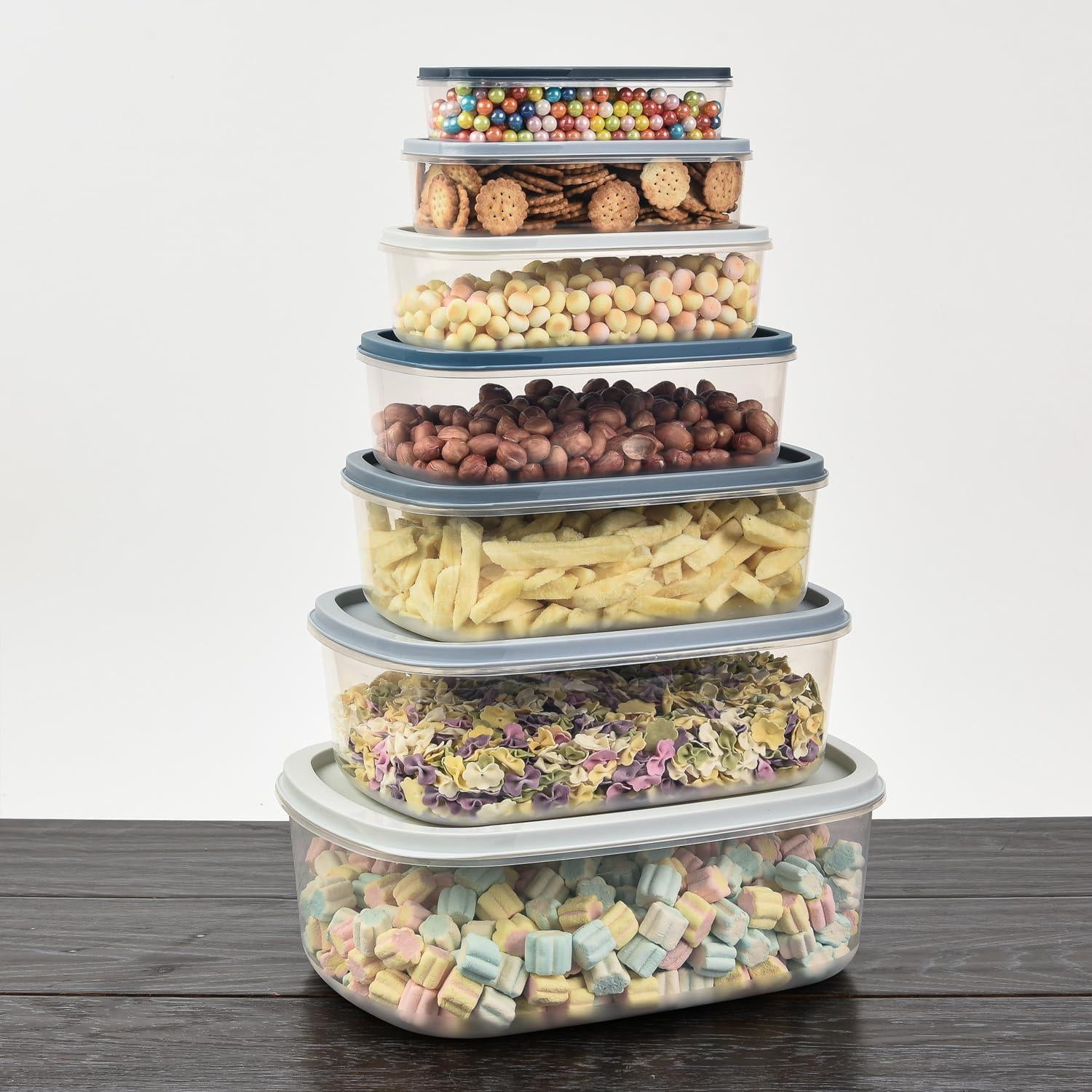 14pc Rectangle Plastic Food Storage Container Set, Stackable, Nesting ...