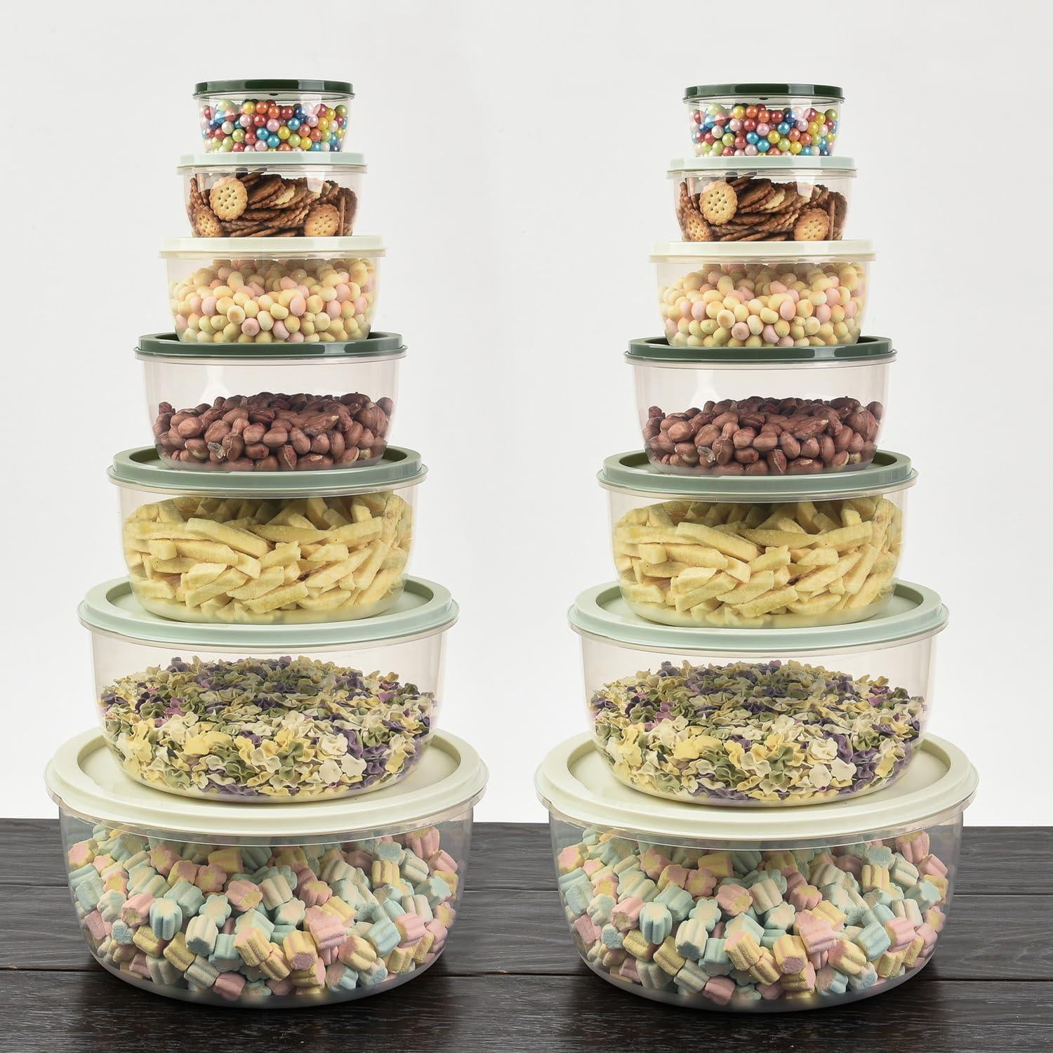 14pc Round Plastic Food Storage Container Set, Stackable, Nesting ...