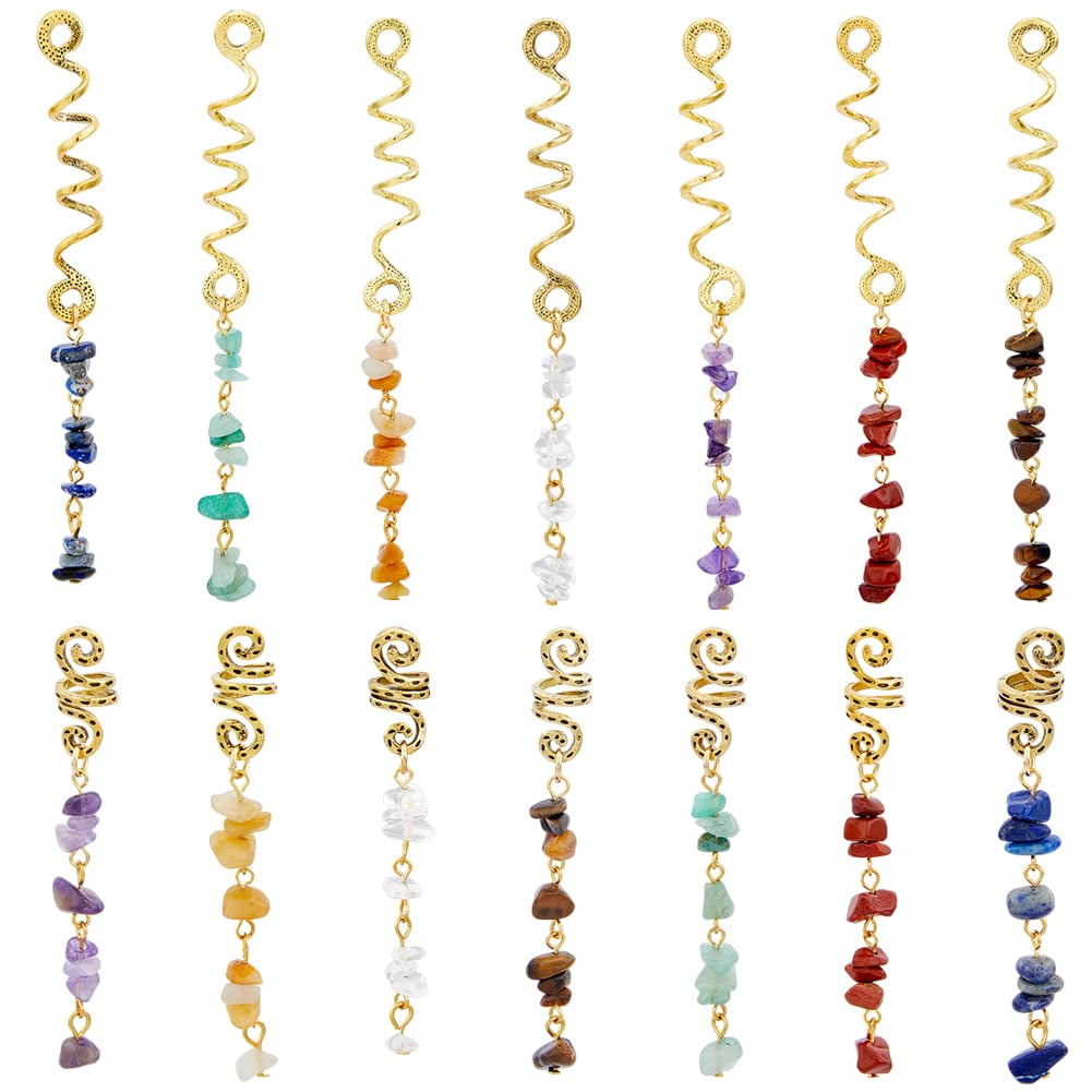 14pcs 7 Colors Braids Hair Jewelry with Natural Stone Pendant Crystal ...