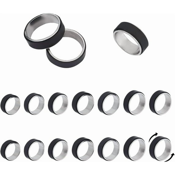 14pcs 7 Sizes Black Stainless Steel Spinner Ring Rotatable Fidge ...