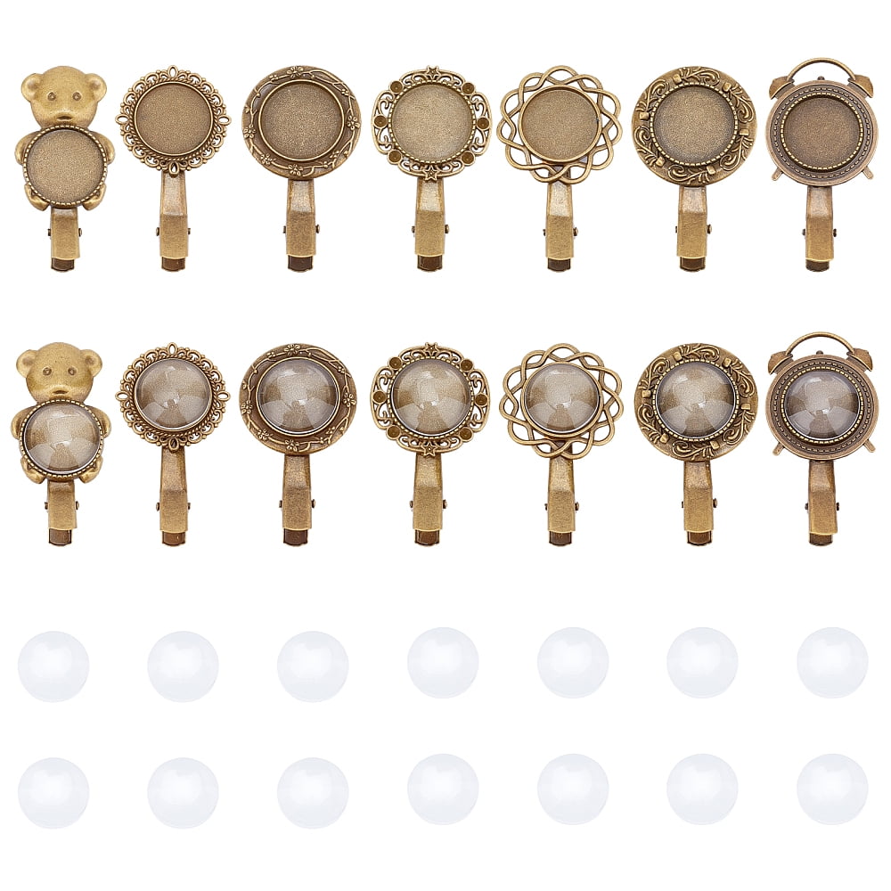 14pcs 7 Style Metal Hair Clips with Round Blank Tray Base Fits 20mm ...