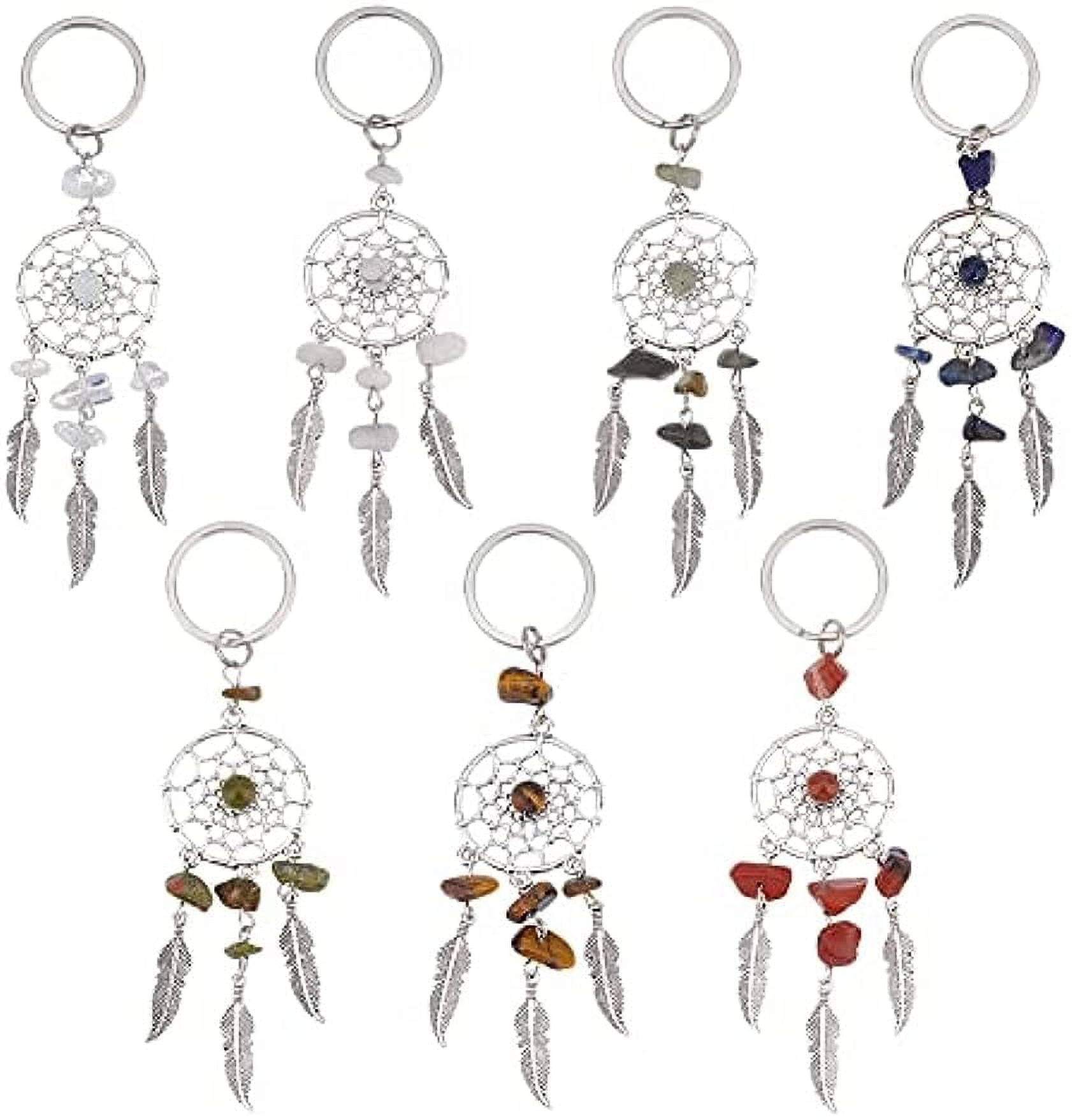 14pcs 7 style Natural Synthetic Gemstone Keychain Dreamcatcher Keychain ...