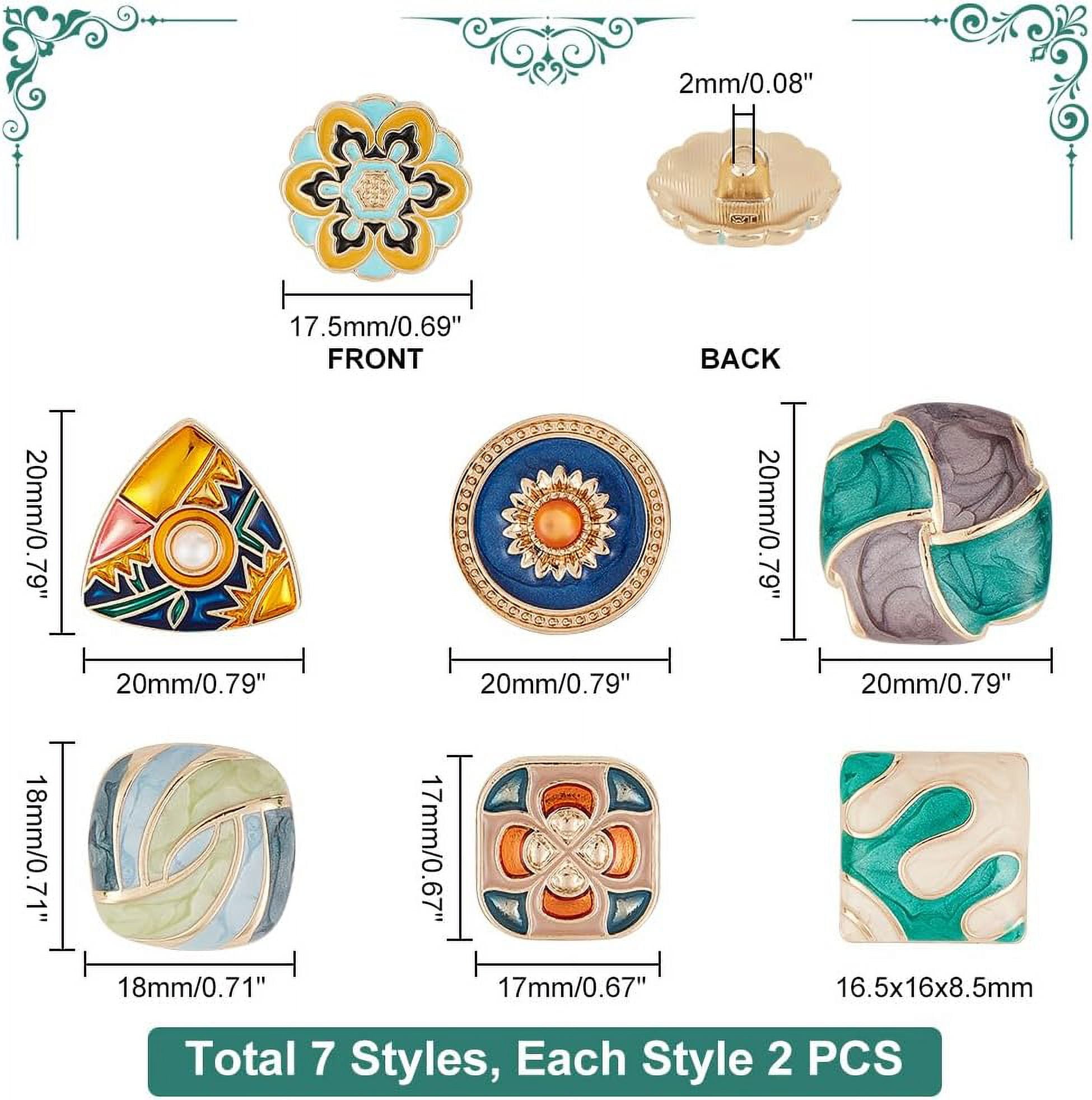 14pcs 7Style Enamel Shank Buttons Retro Color Buttons Enamel Clothes ...