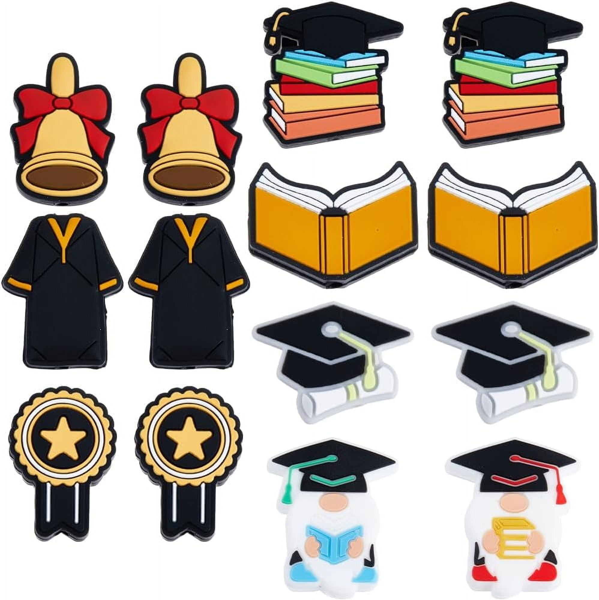 14pcs 8 styles Graduation Season Theme Silicone Focal Beads Mixed color ...