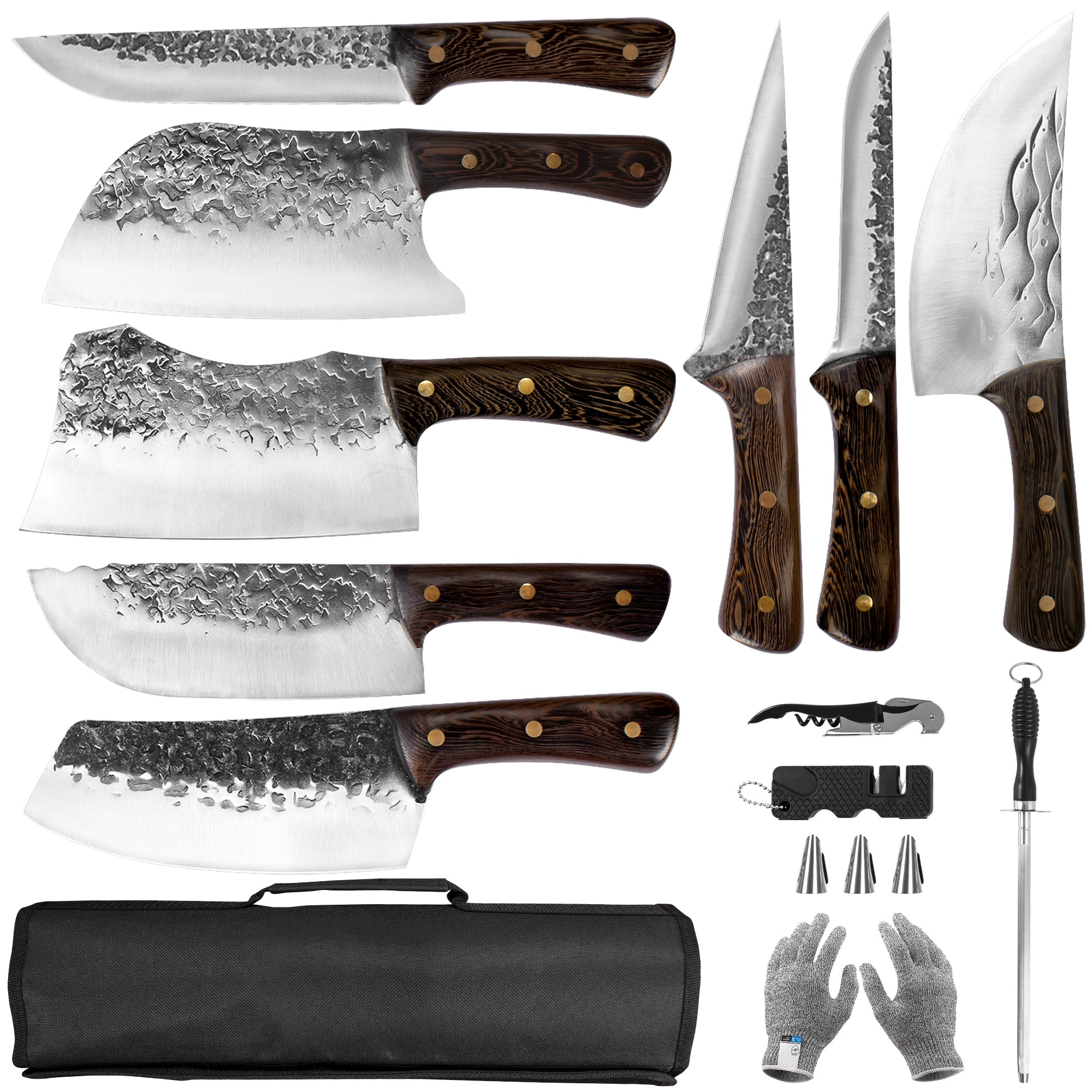 Free Shipping! 14pcs Butcher Knife Set Hand Forged chef knife Boning ...