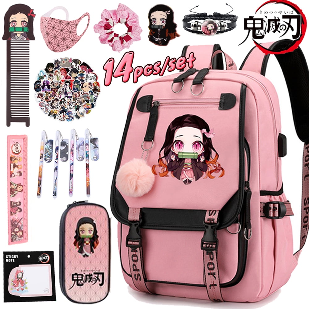 14pcs Demon Slayer Nezuko Anime Student Backpack Bookbag School Gift ...