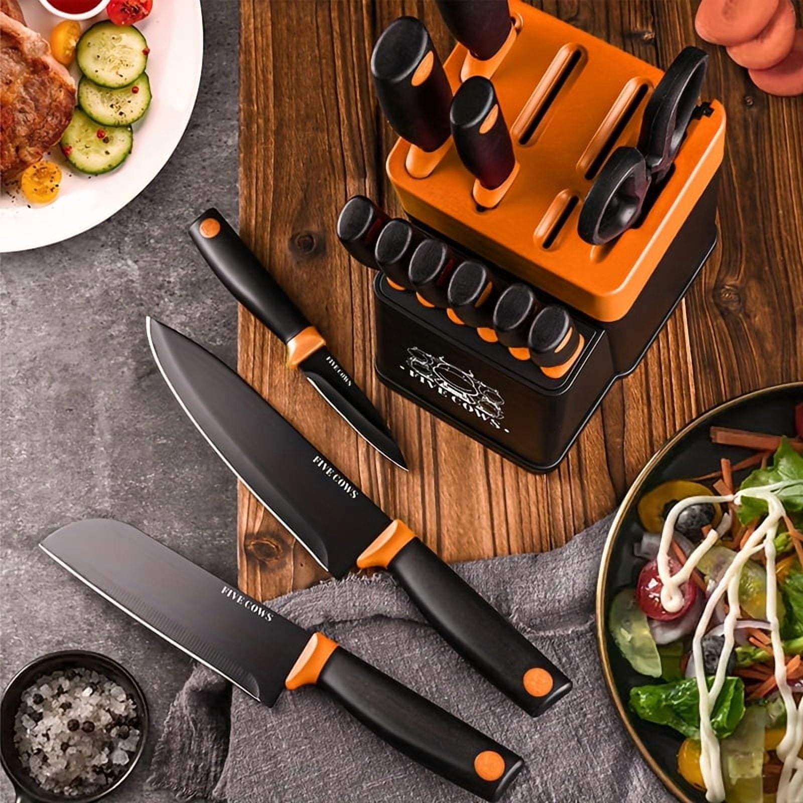 14pcs High Carbon Stainless Steel Kitchen Knife Set with Base ...