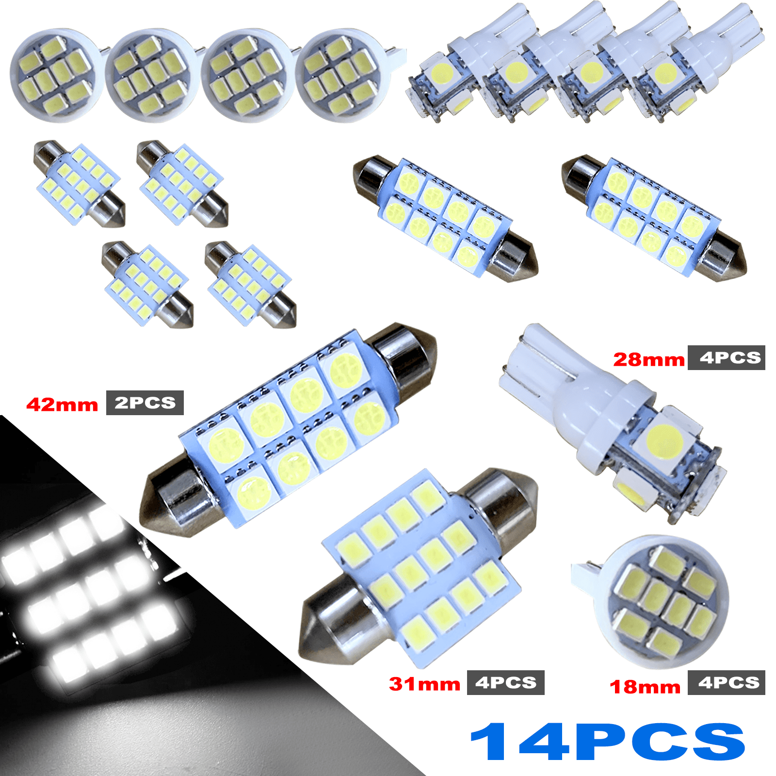 14pcs LED Lights Interior Package Map Dome License Plate Lamps Bulb ...