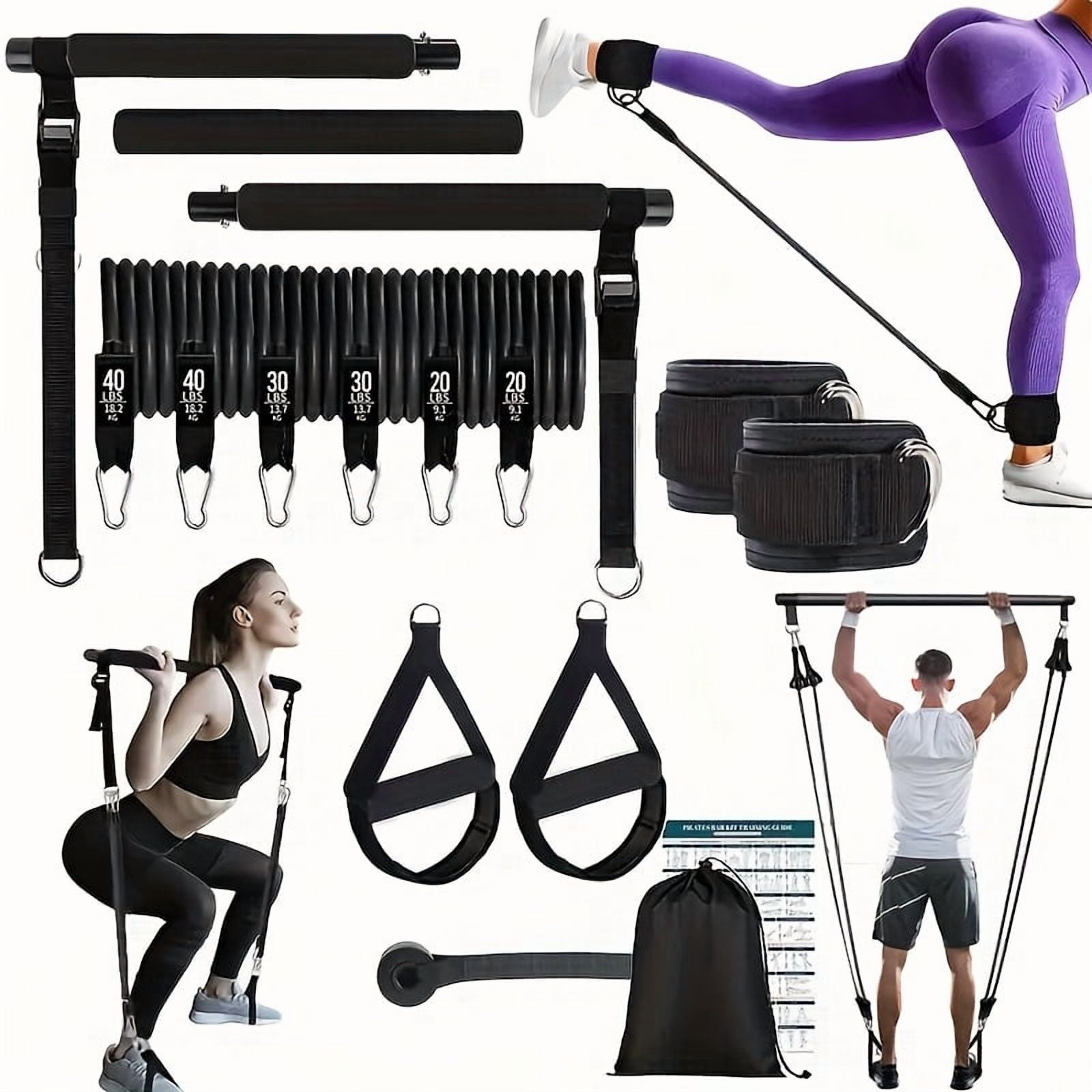 14pcs Pilates Bar Set with 6 Resistance Bands (180 lbs), Multi ...