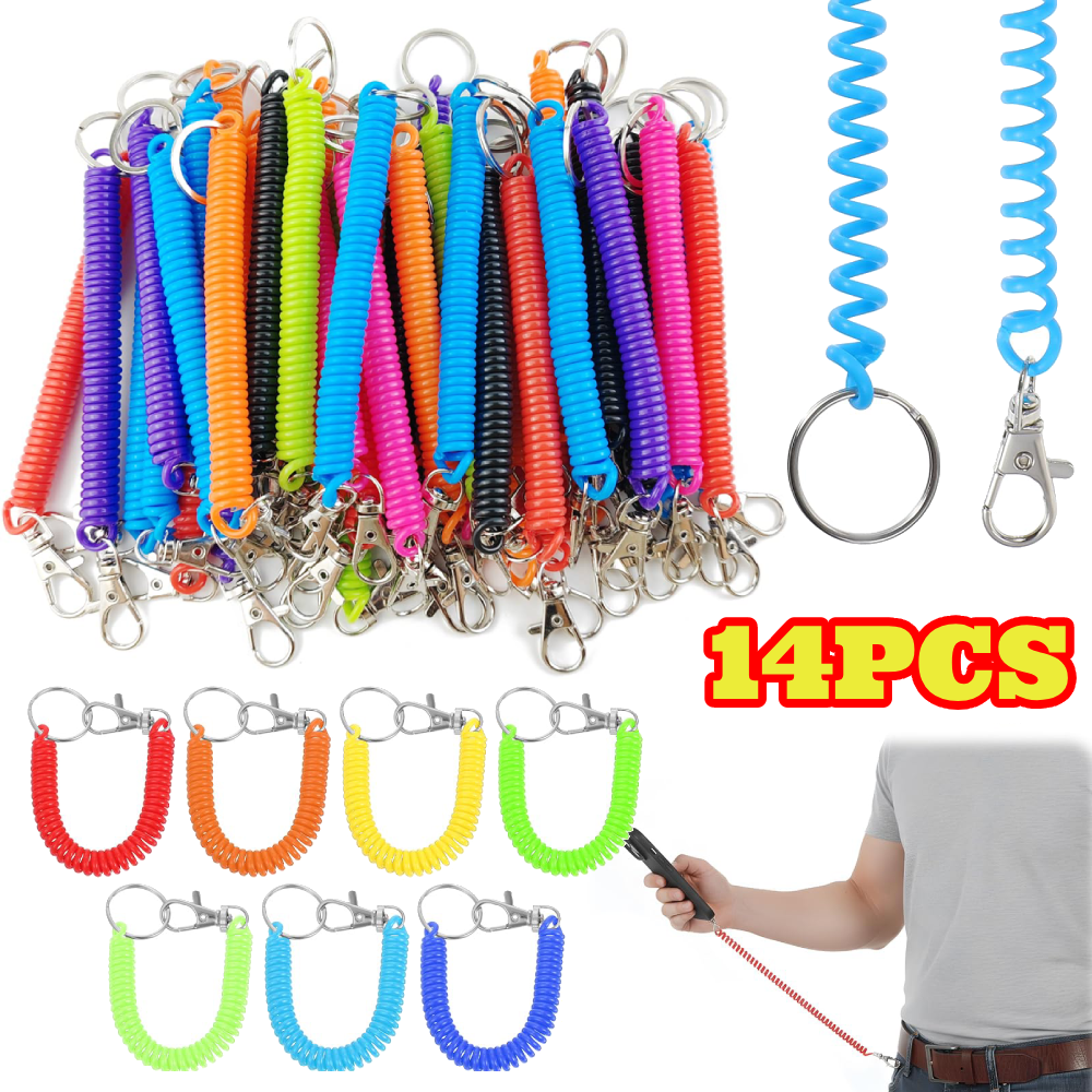 14pcs Spiral Retractable Spring Coil, Keychain Anti-Lost Stretch Cord ...