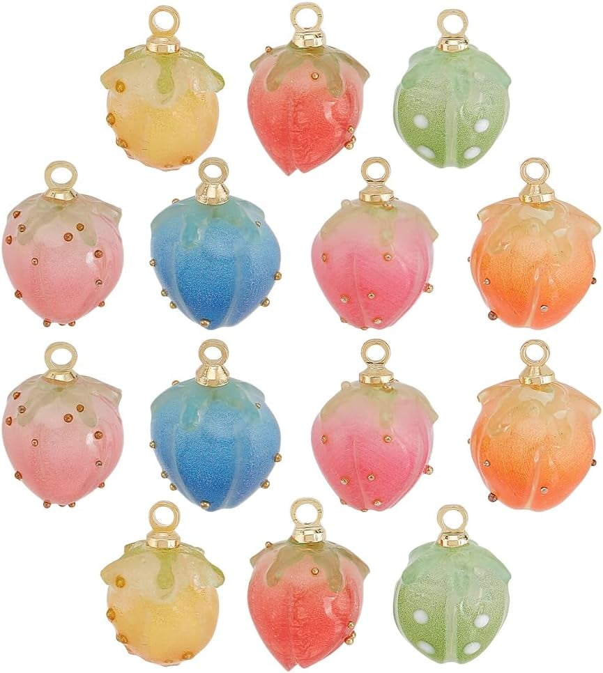 14pcs Transparent Acrylic Strawberry Charms 7 Colors Fruit Pendant Cute ...