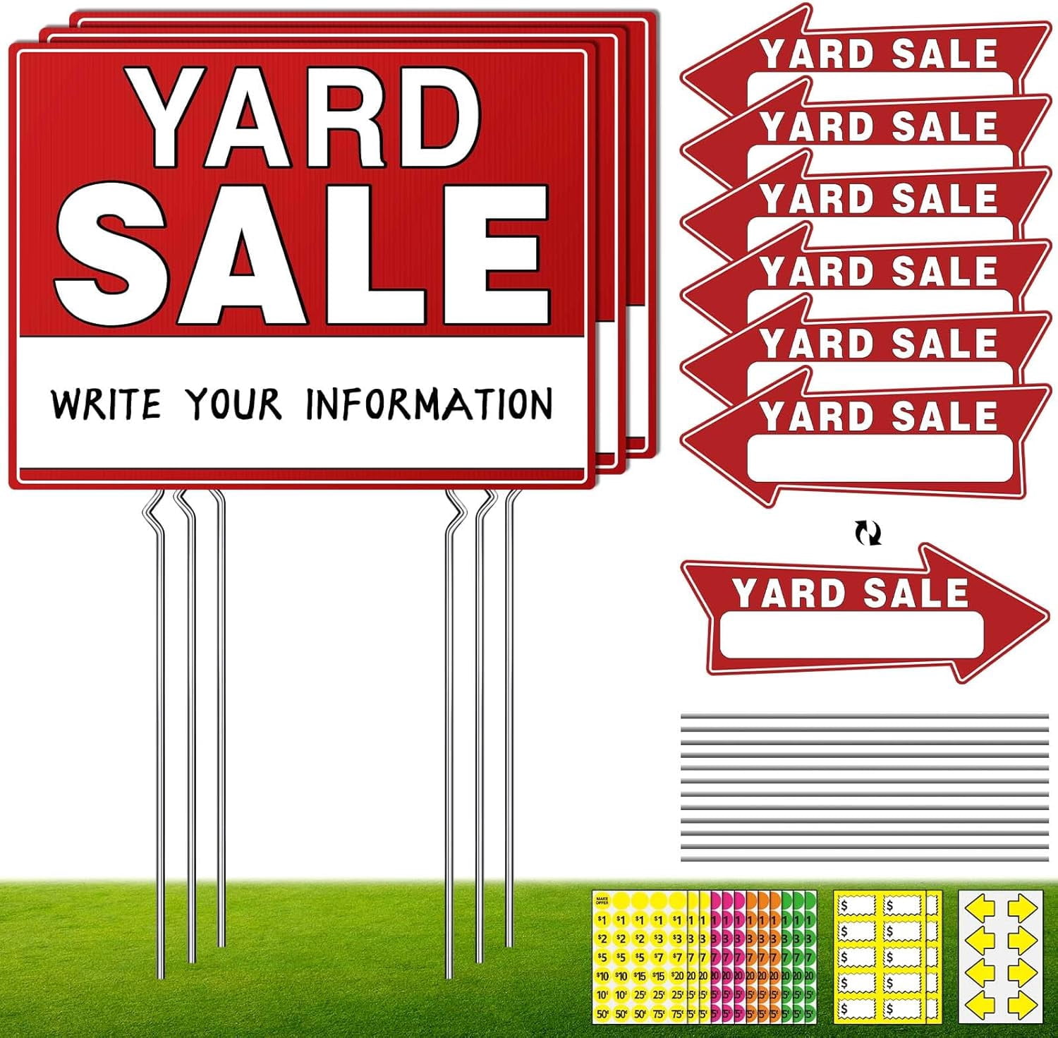 14pcs Yard Sale Signs, 17" x 13", Double Sided with Metal Stake ...