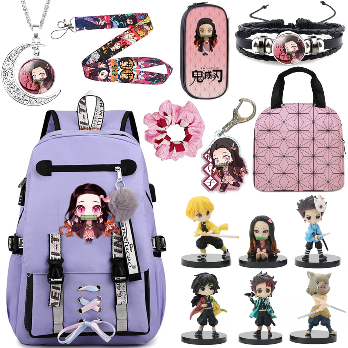 14pcs/set Demon Slayer Nezuko School Bag, Usb Port Backpack - Walmart.com