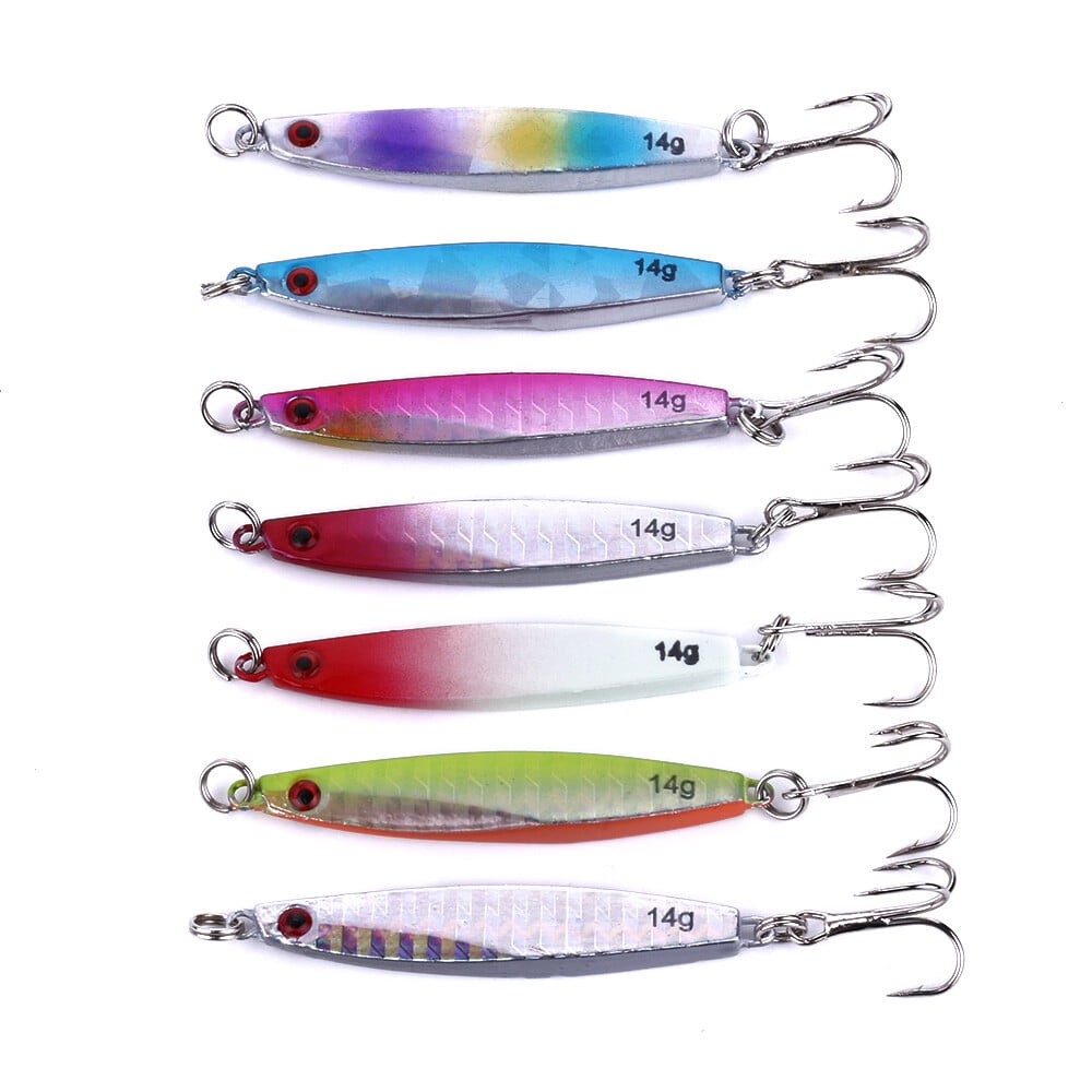 14pcs/set Lead Metal Jig Lure 14g-40g Spoon Bait Saltwater Fishing Feather Hook - Walmart.com
