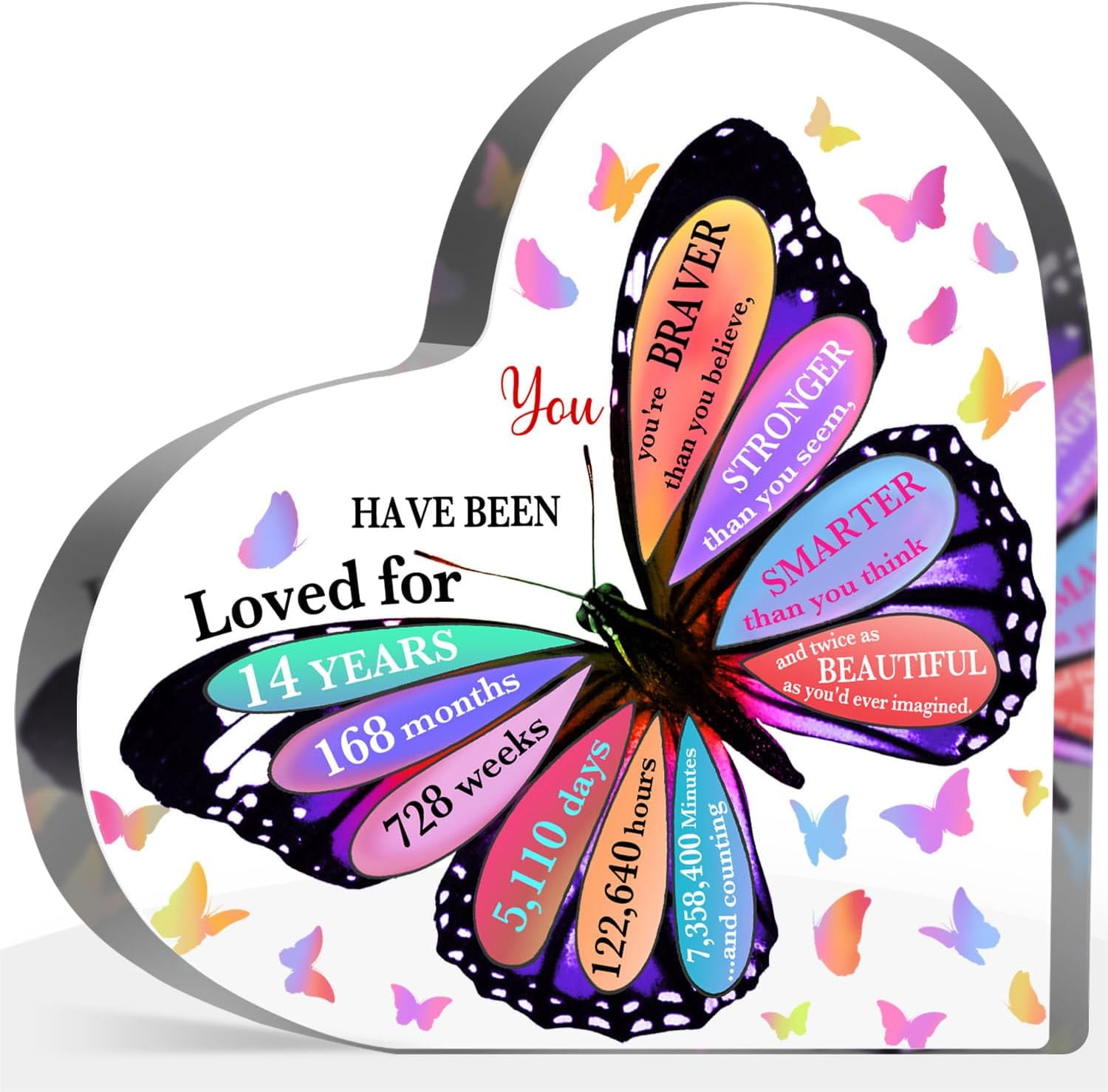 14th Birthday Acrylic Sign, Inspirational Butterfly Display for Girls ...