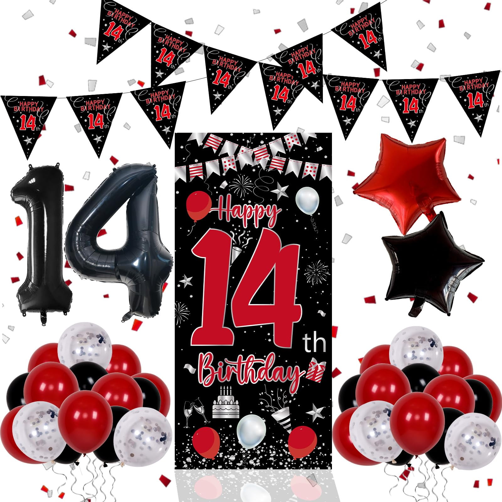 14th Birthday Decorations for Boys Girls, KKS1 Red Black 14th Birthday ...