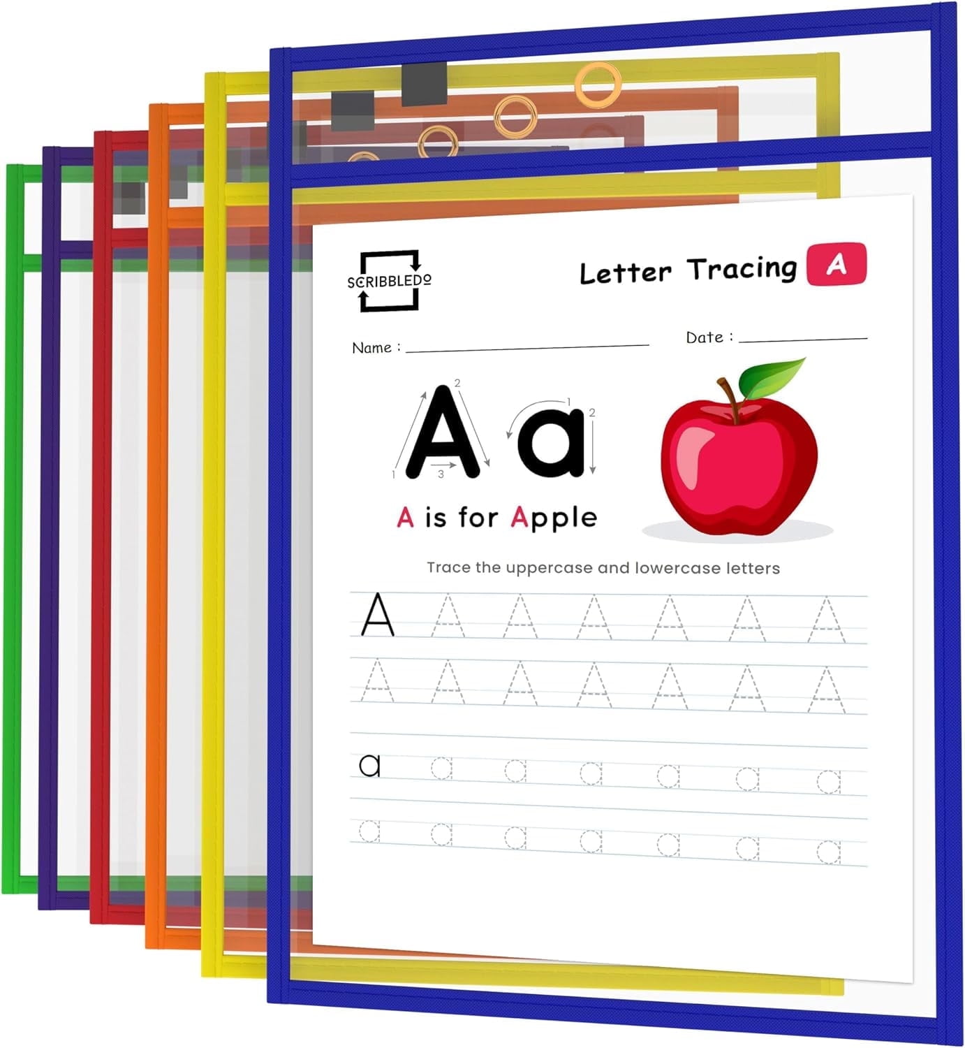 14x10 Scribbledo Dry Erase Pockets, 6 Pack Reusable Dry Erase Sleeves ...