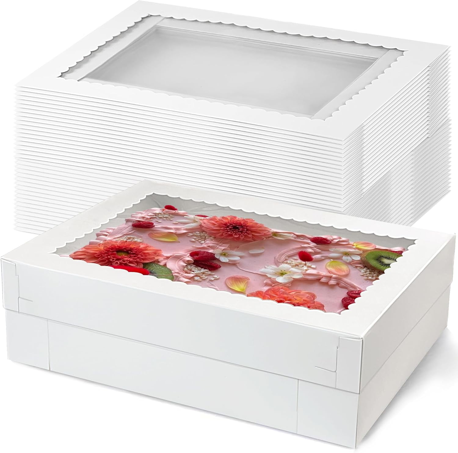 14x10x4 Inch Cake Boxes with Window White Bakery Boxes Large Treat Box ...