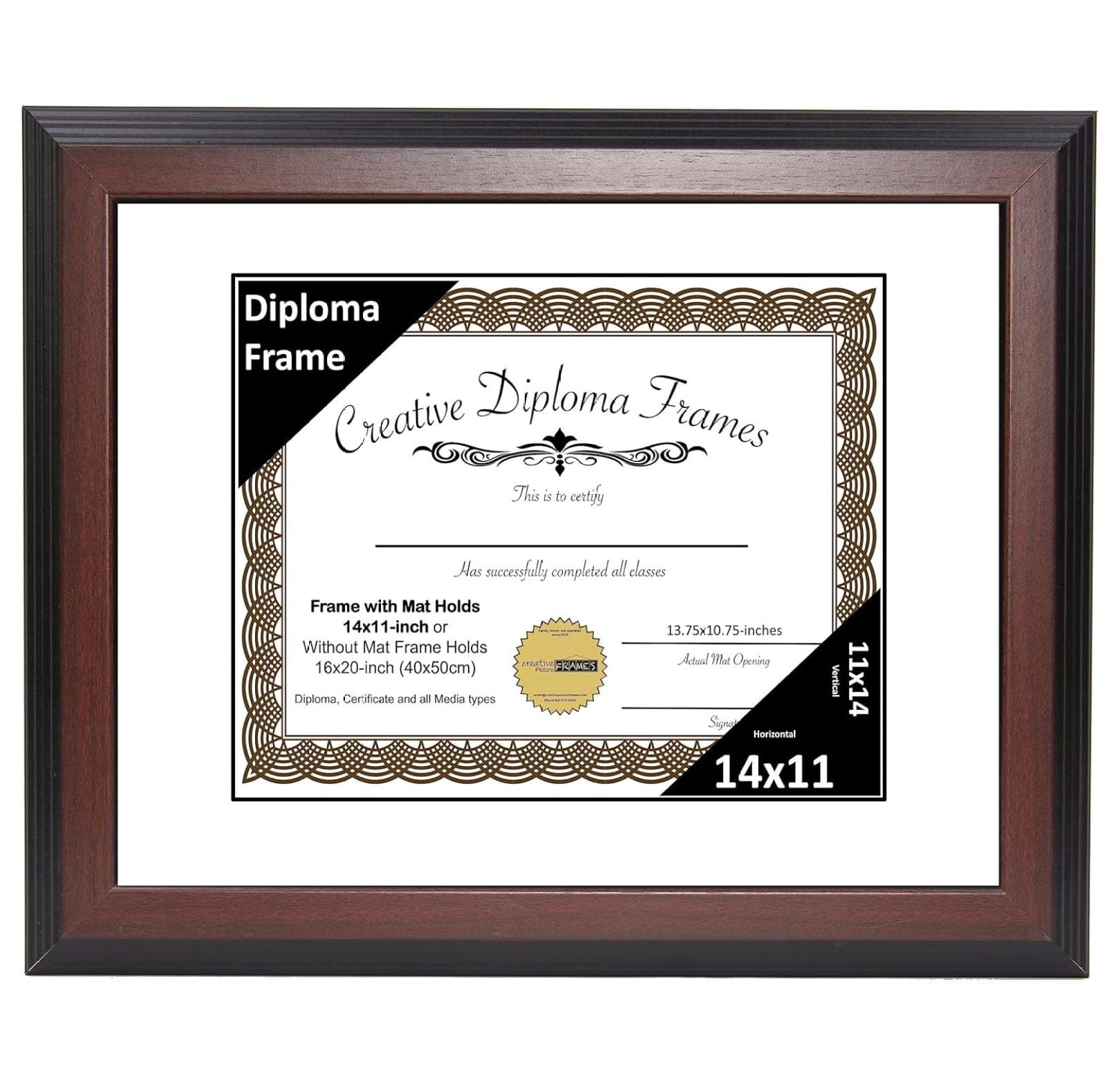 14x11 Mahogany Finish Diploma Frame with White Matting Holds 14 by 11 ...