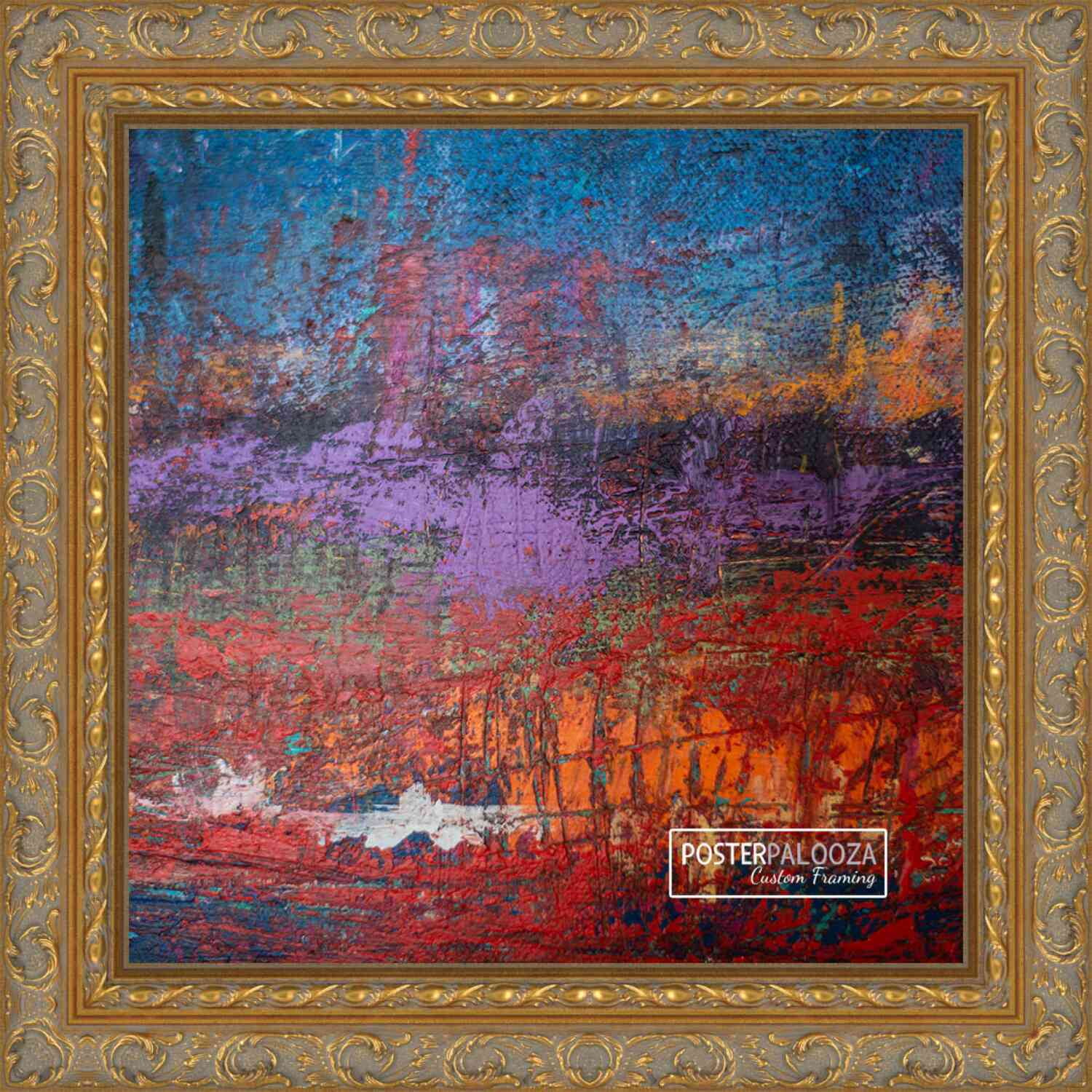 14x14 Contemporary Gold Picture Frame - UV Acrylic, Foam Board Backing ...