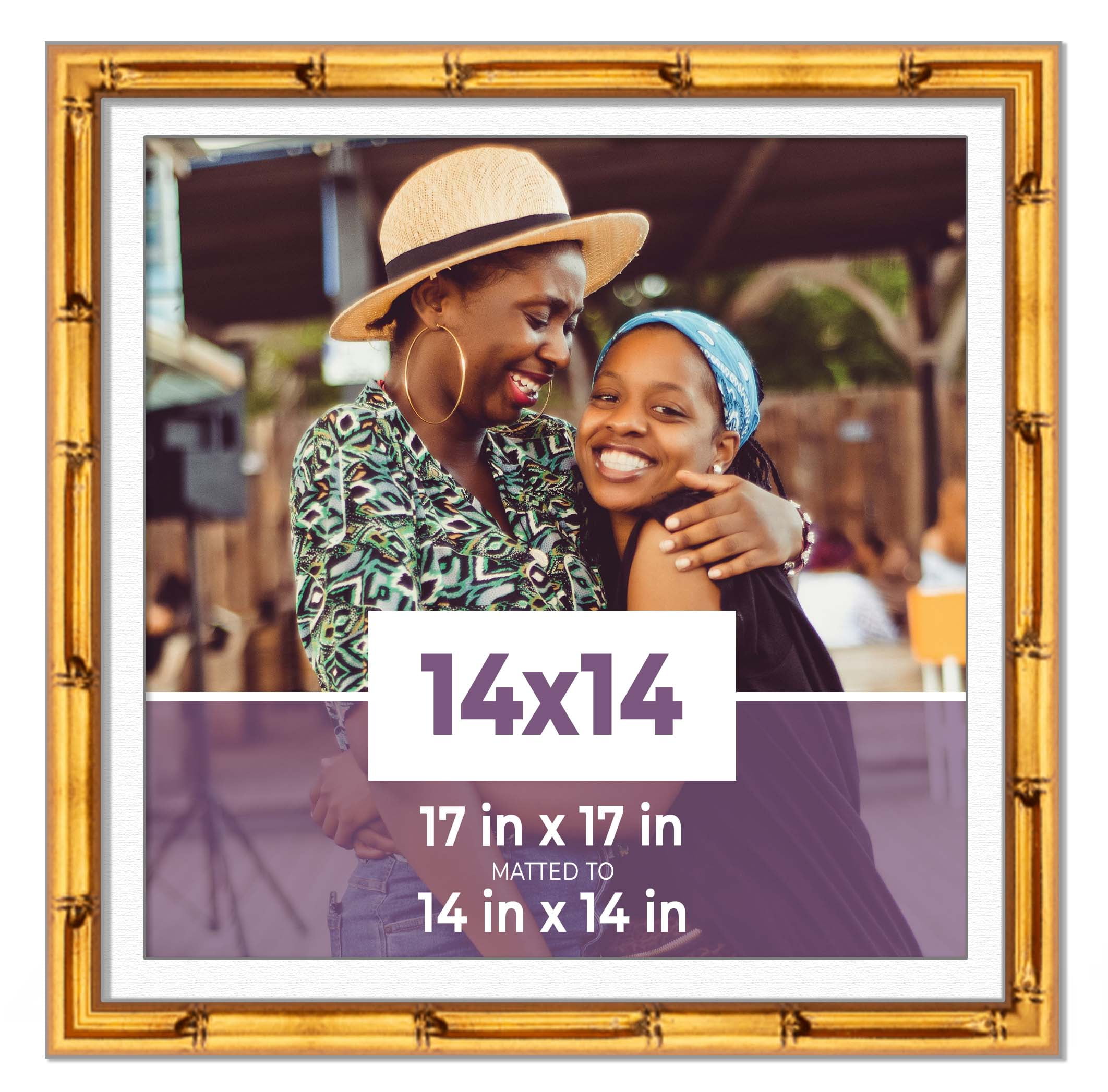 14x14 Frame Gold Bamboo With White Picture Mat For 14x14 Photo - Gold ...