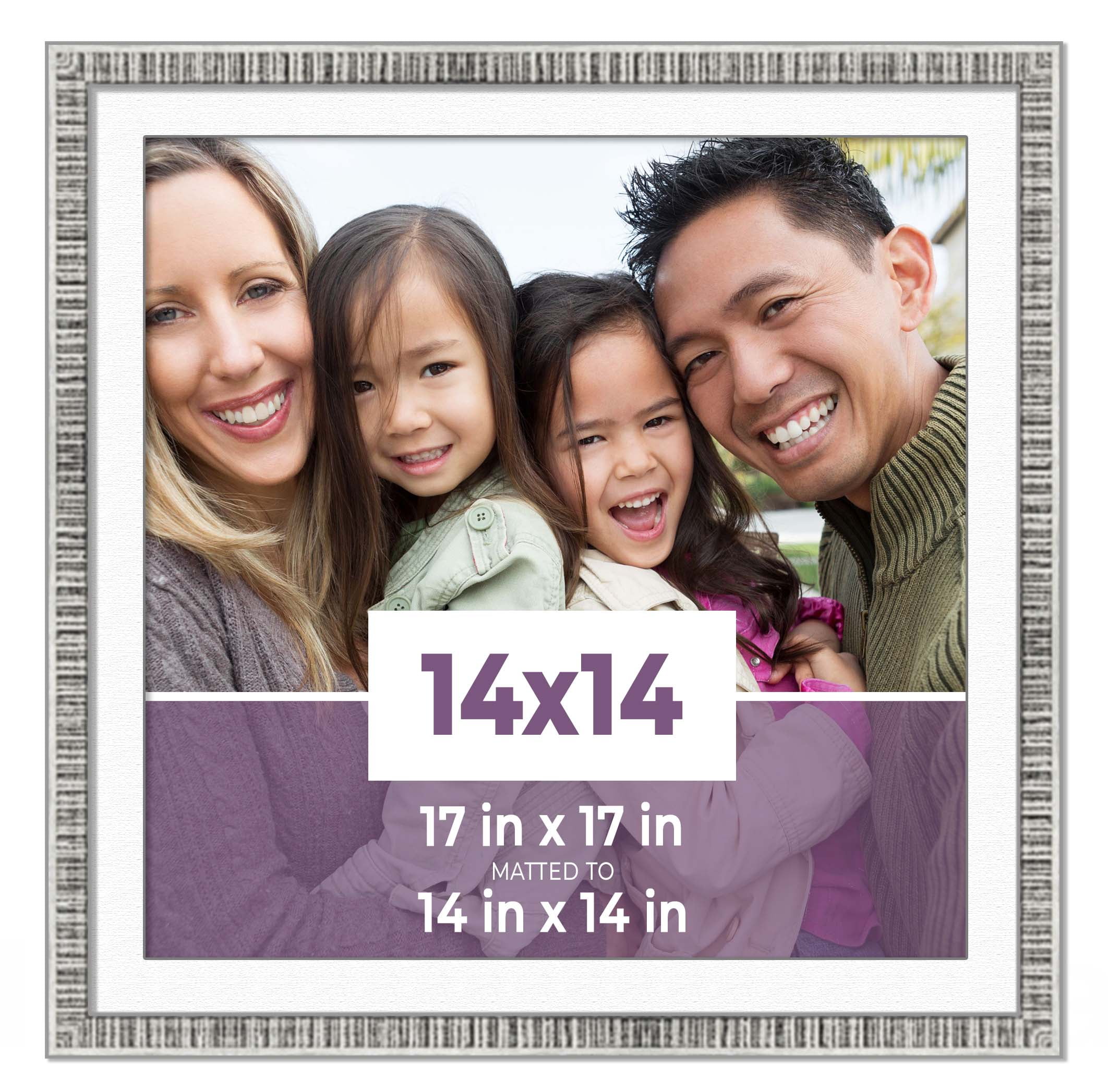 14x14 Frame Silver With White Picture Mat For 14x14 Photo - Silver ...