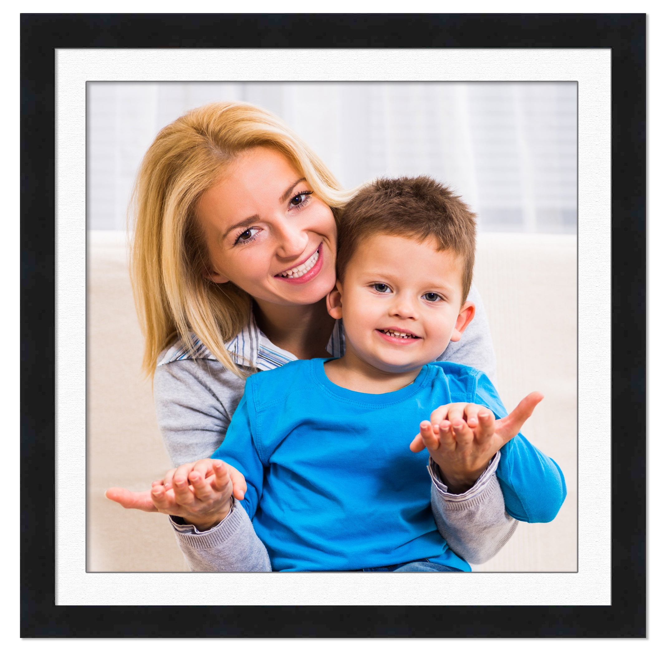 14x14 Frame with Mat - Black 17x17 Frame Wood Made to Display Print or ...