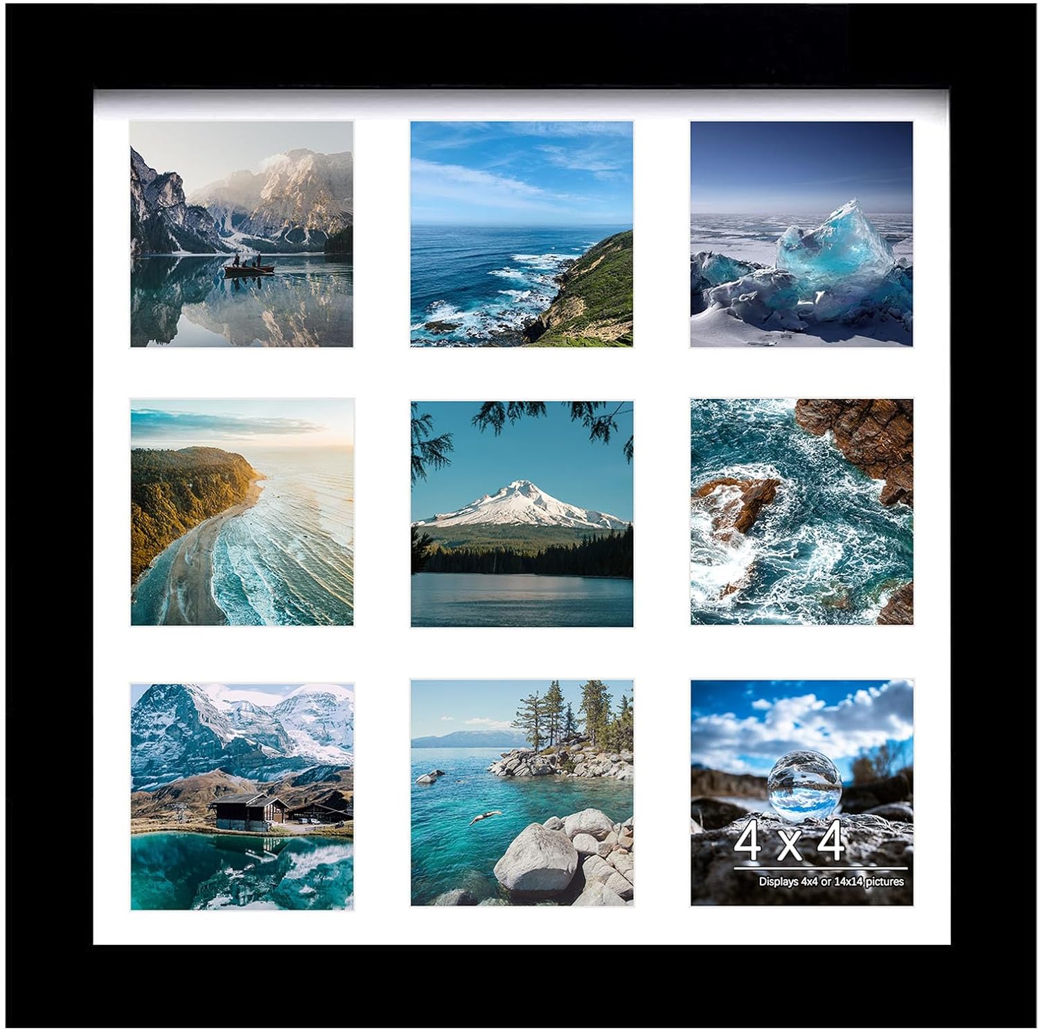 14x14 Picture Frame, 4x4 Collage Picture Frame, Displays Nine 4x4 inch ...