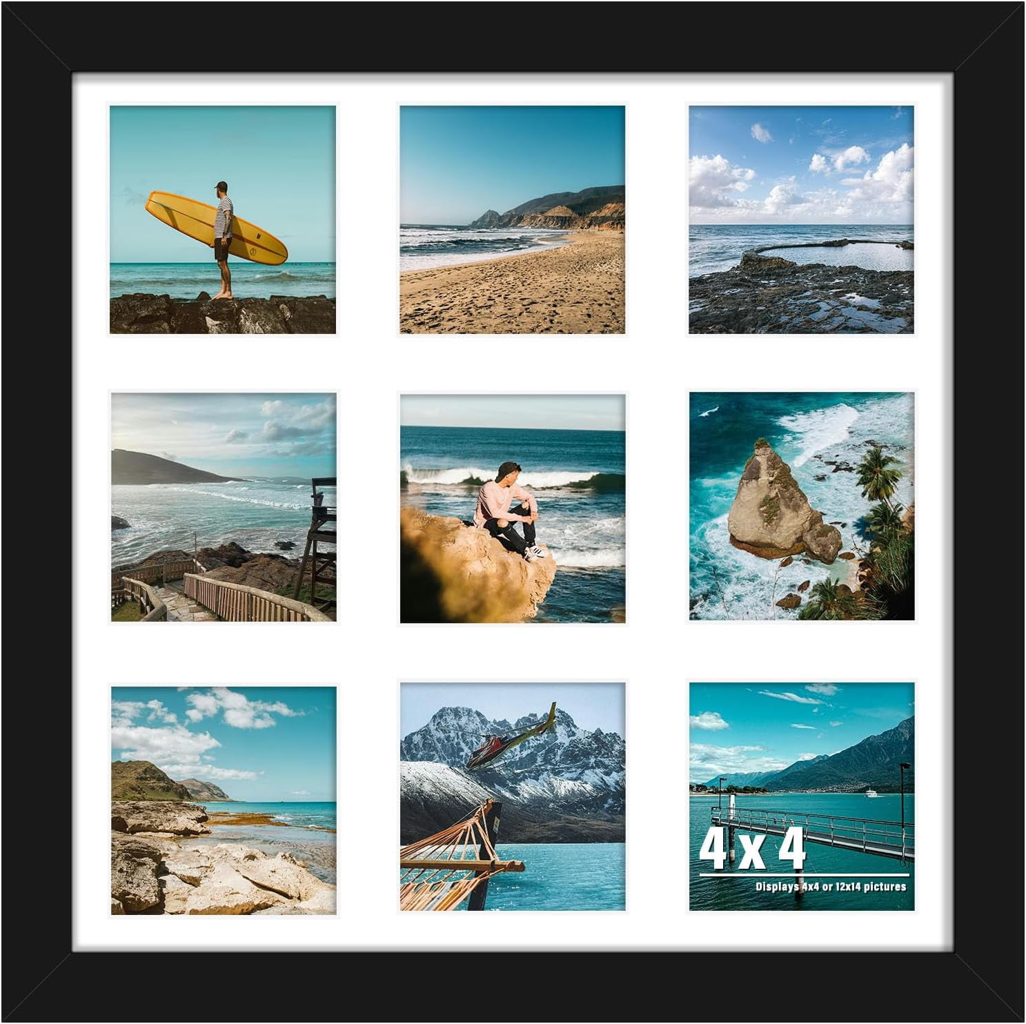 14x14 Picture Frame, 4x4 Collage Picture Frame, Displays Nine 4x4 inch ...