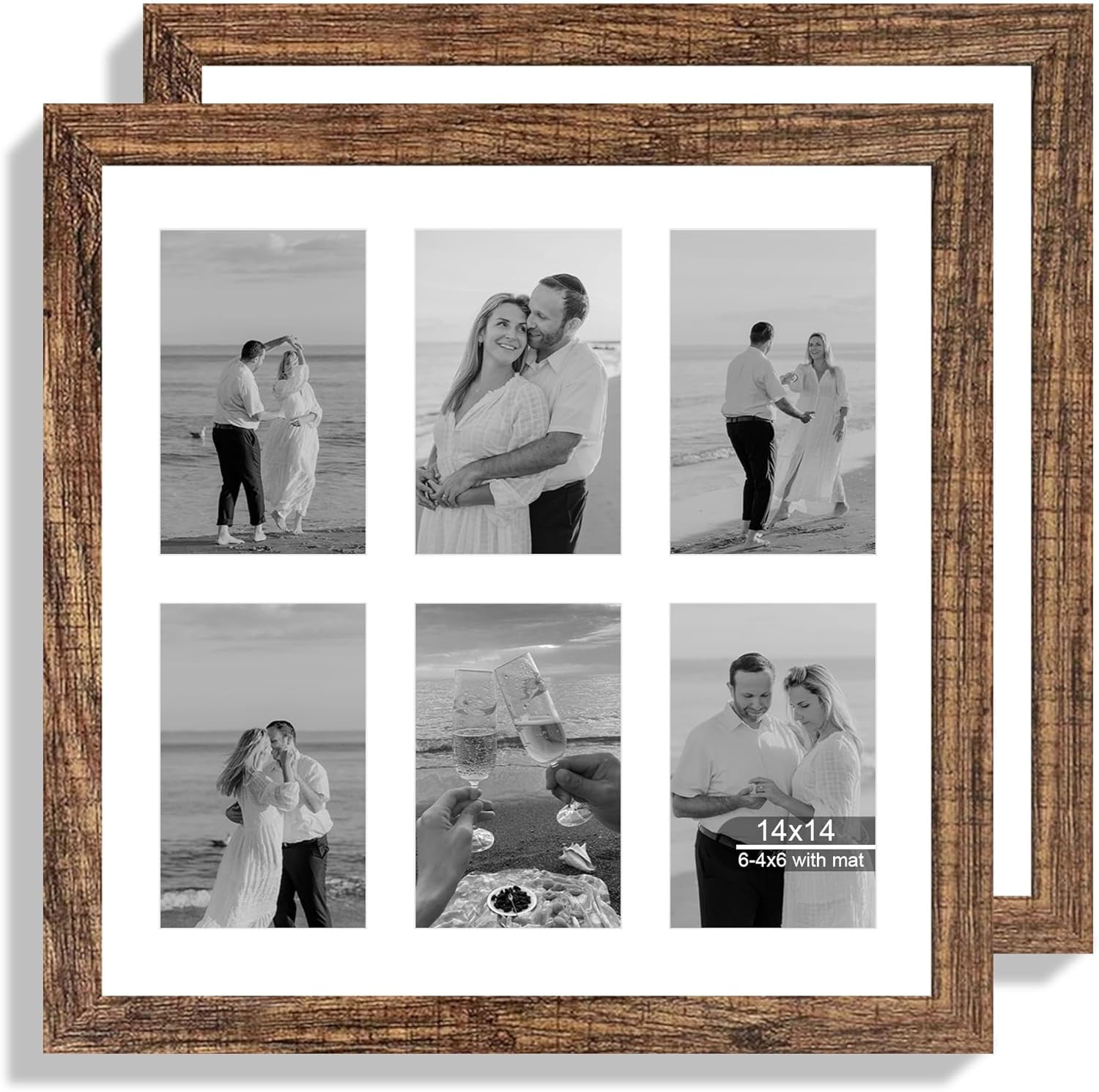 14x14 Picture Frame Set of 2, Rustic Brown with Glass Collage Frame ...