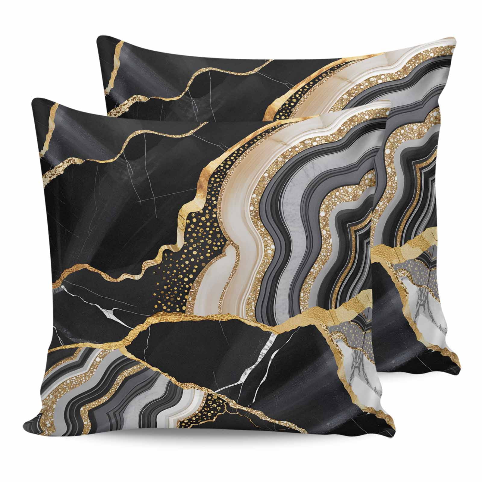 14x14 Pillow Covers Set of 2, Black Marble Throw Pillow Covers ...